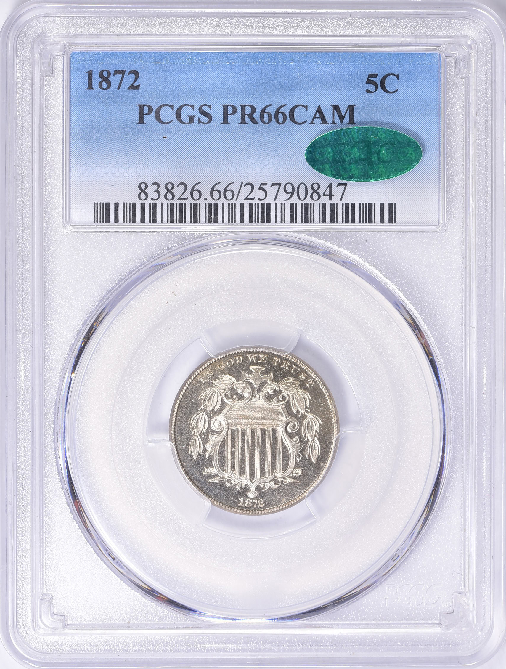 1872 Shield Nickel PCGS Proof-66 CAMEO (CAC Green) (Item 1737427 ...