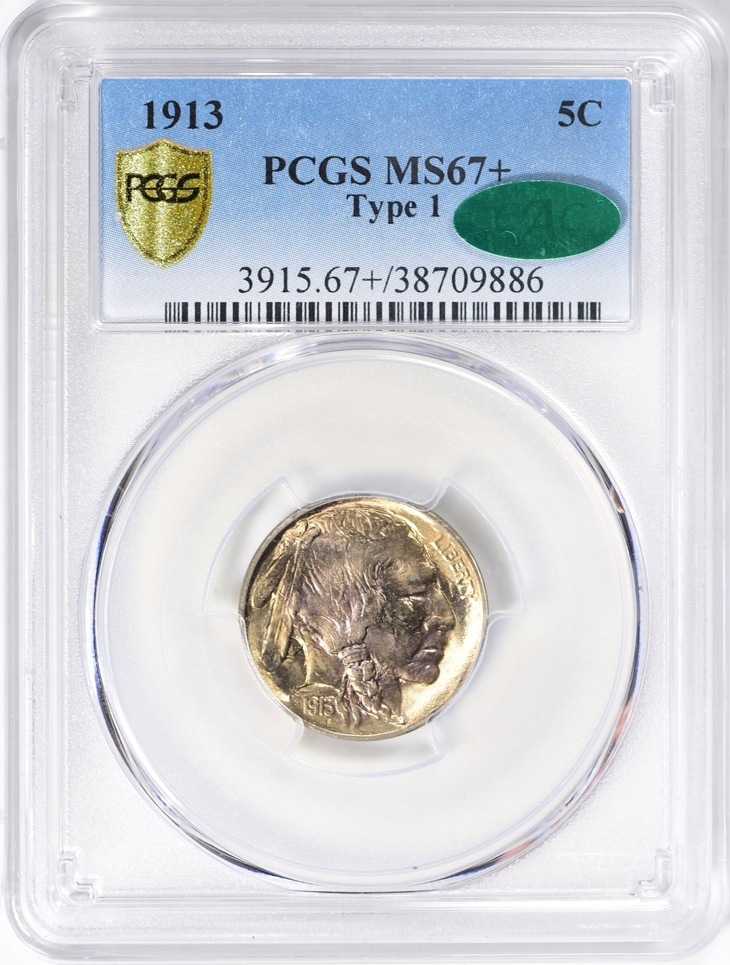 1913 Buffalo Nickel Type 1 PCGS MS-67+ (CAC Green) (Toned) (Item 1737429) | GreatCollections ...
