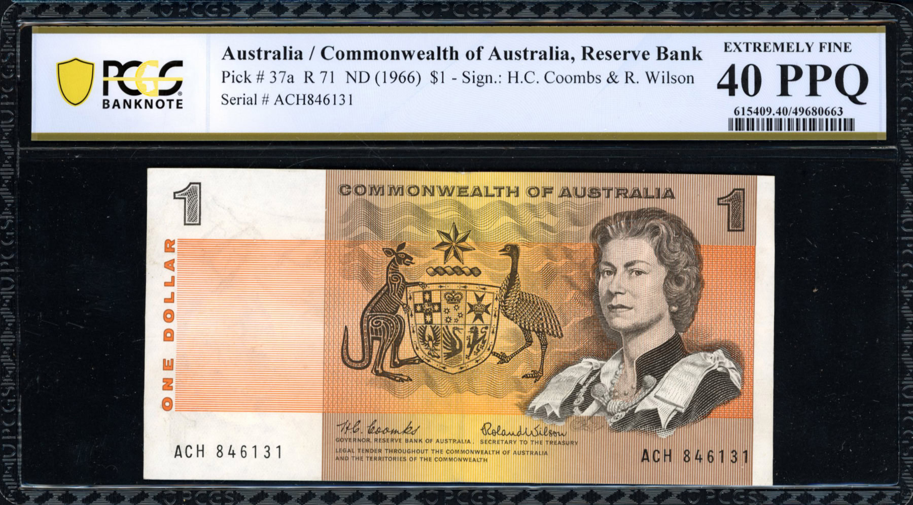 Australia ND (1966) $1 Commonwealth of Australia Reserve Bank Note ...