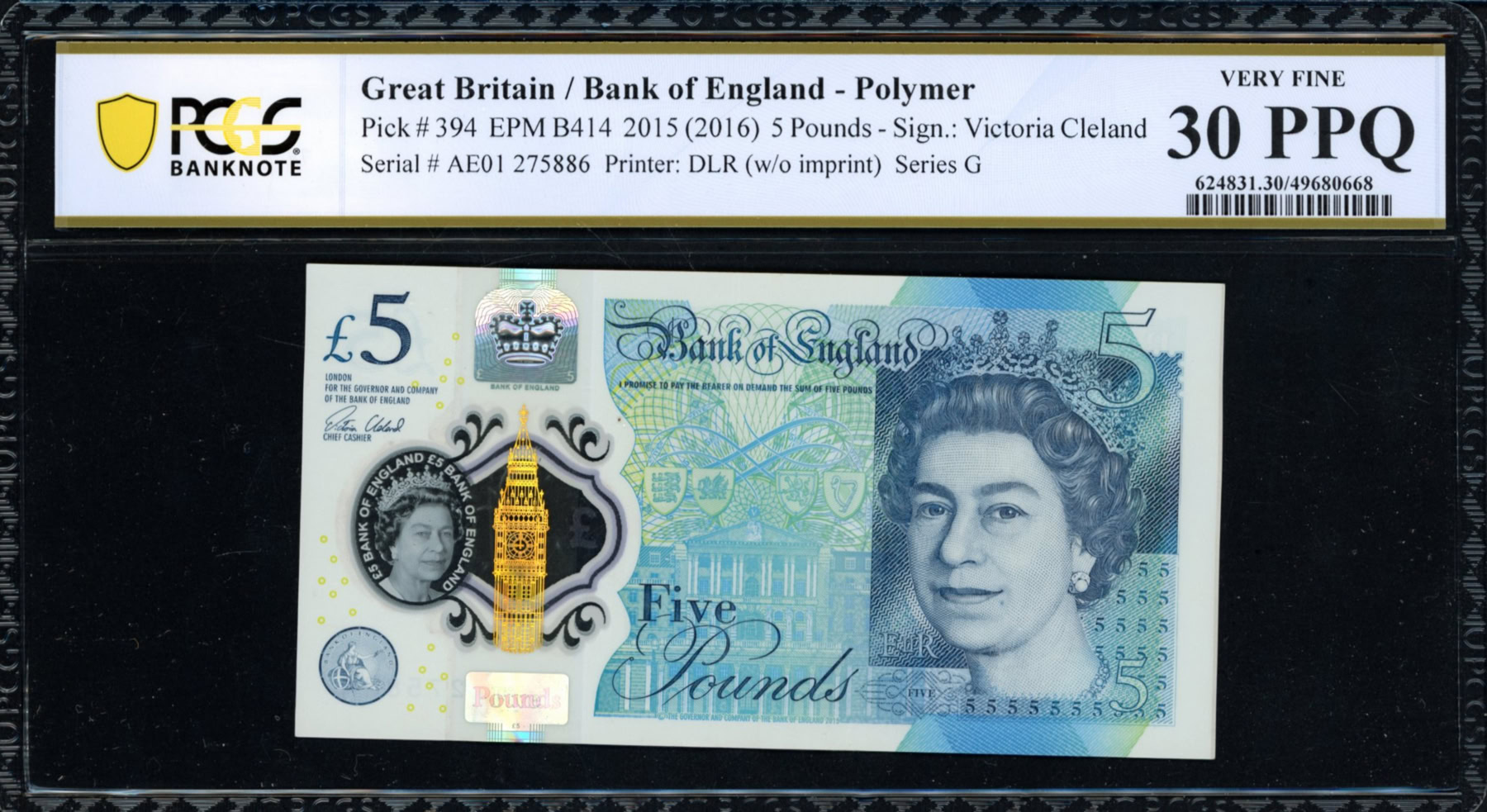 Great Britain 2015 (2016) £5 Bank of England Note SCWPM-394 PCGS ...