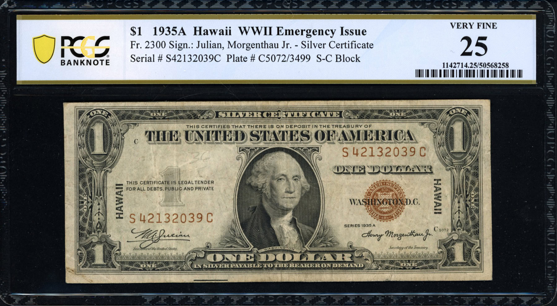 Fr. 2300 (SC Block) 1935A $1 Hawaii WWII Emergency Issue Note Julian ...