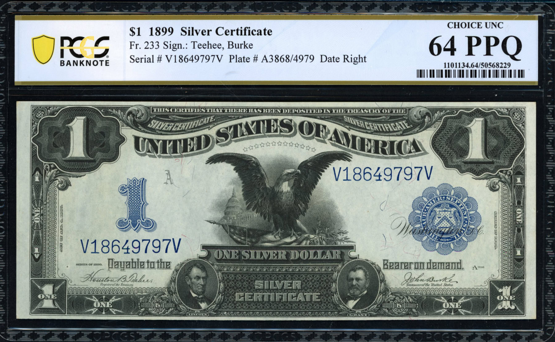 Fr. 233 1899 $1 Silver Certificate Note Teehee / Burke PCGS Choice Unc ...
