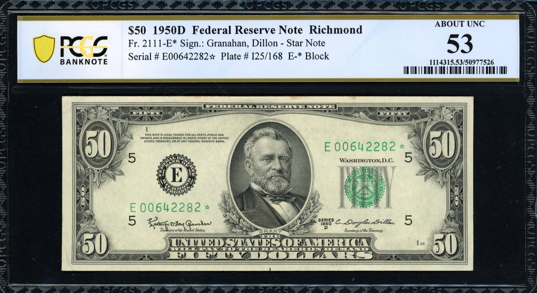 Fr. 2111-E* (E* Block) 1950D $50 Richmond Federal Reserve Note Star ...