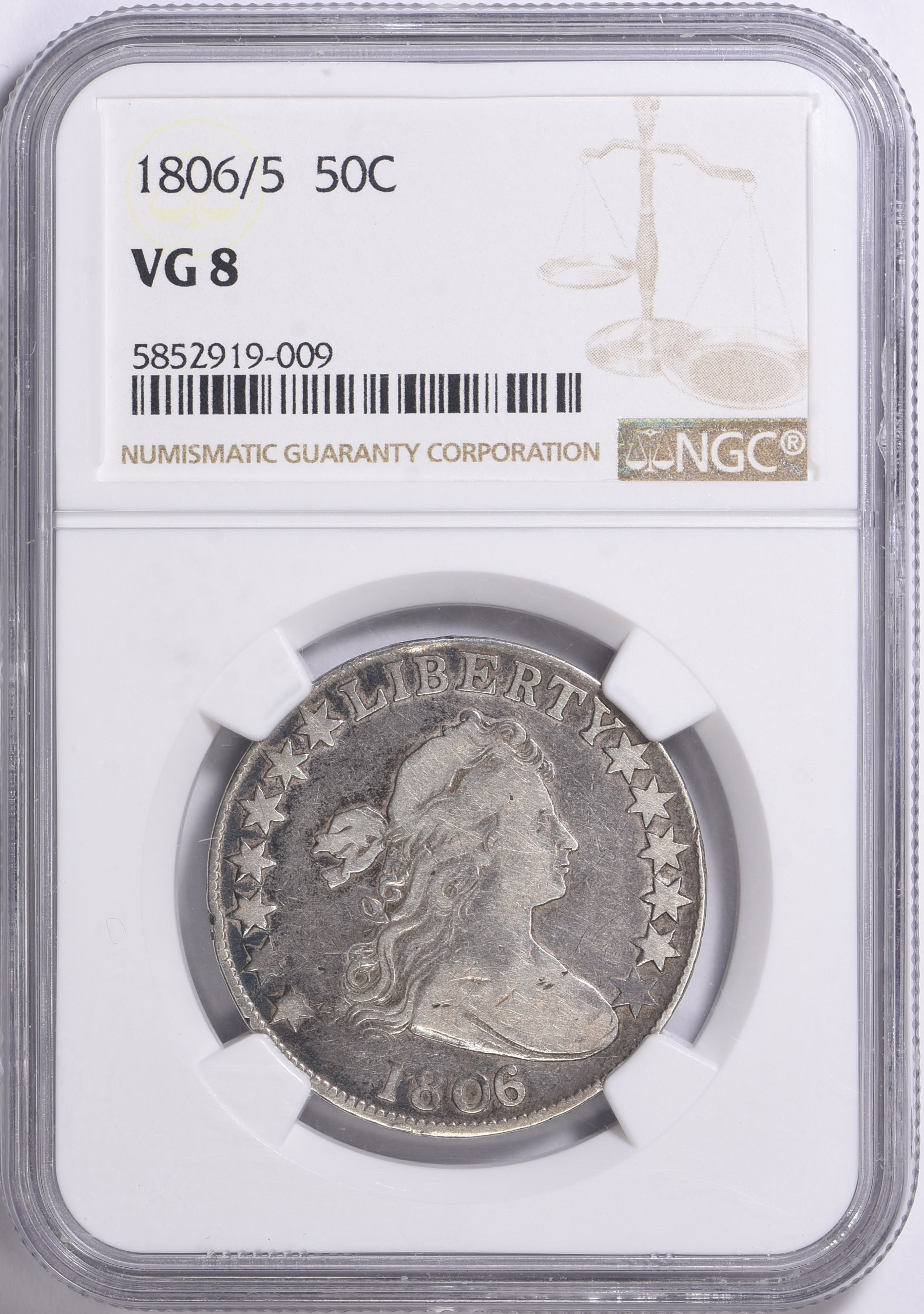 1806/5 Draped Bust Half Dollar NGC VG-08 (Item 1737553) | GreatCollections Coin Auctions