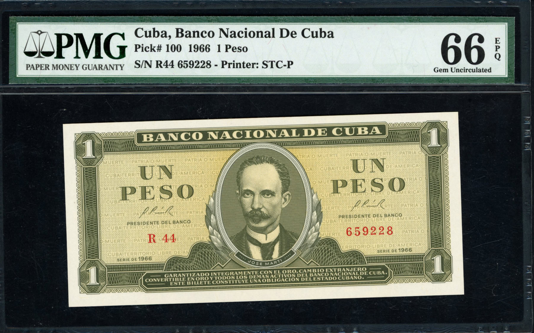 Cuba 1966 1 Peso Banco Nacional de Cuba Note SCWPM-100 PMG Gem ...