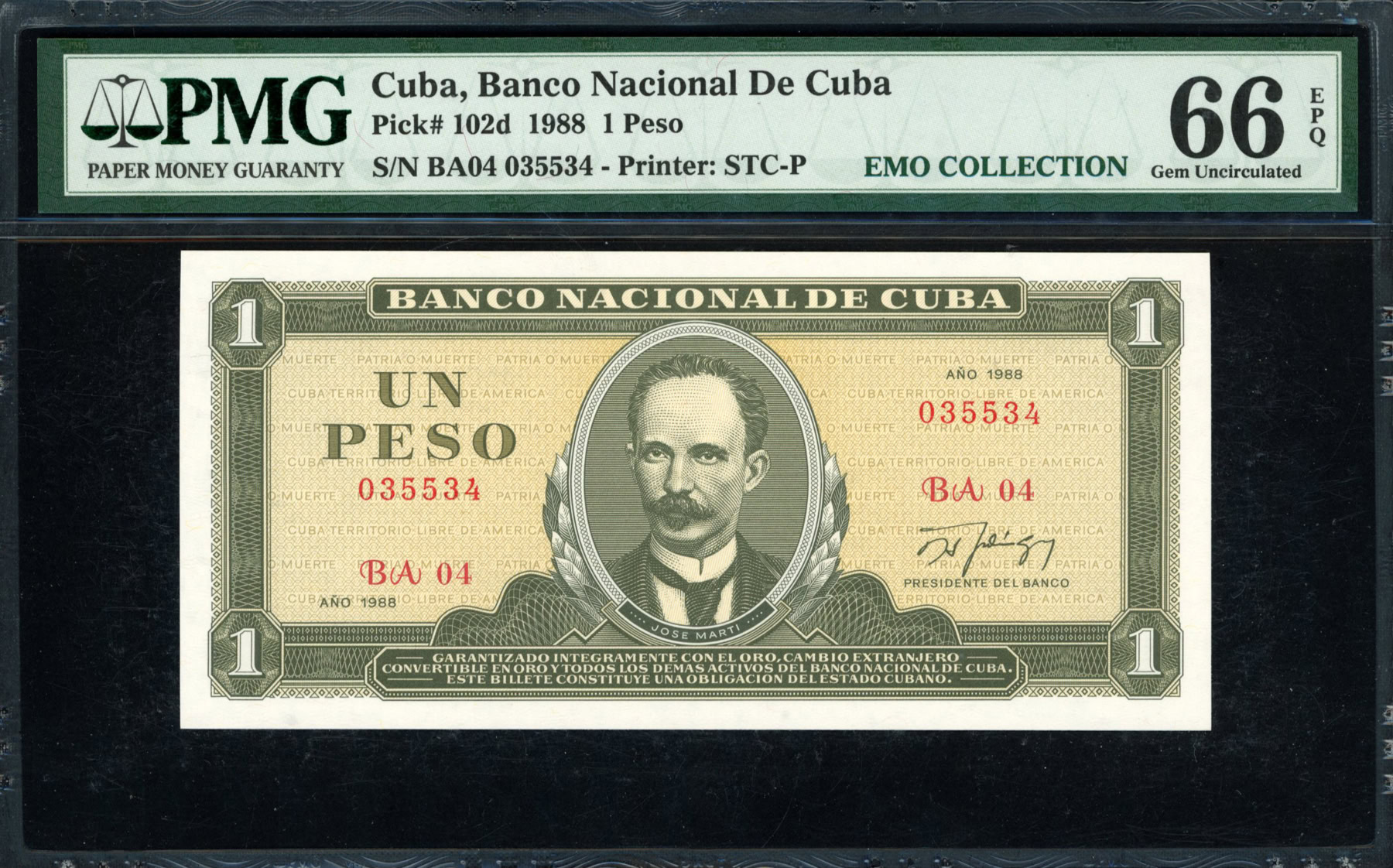 Cuba 1988 1 Peso Banco Nacional de Cuba Note SCWPM-102d PMG Gem ...