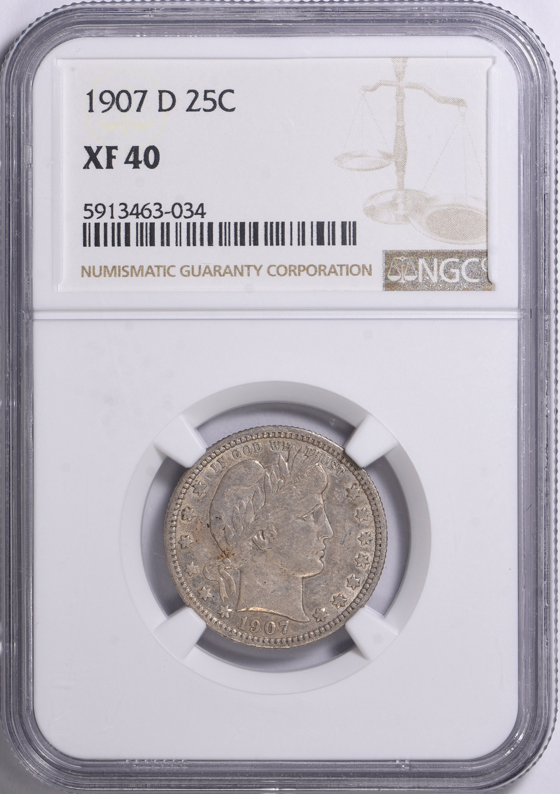 1907-D Barber Quarter NGC XF-40 (Item 1737633) | GreatCollections Coin Auctions