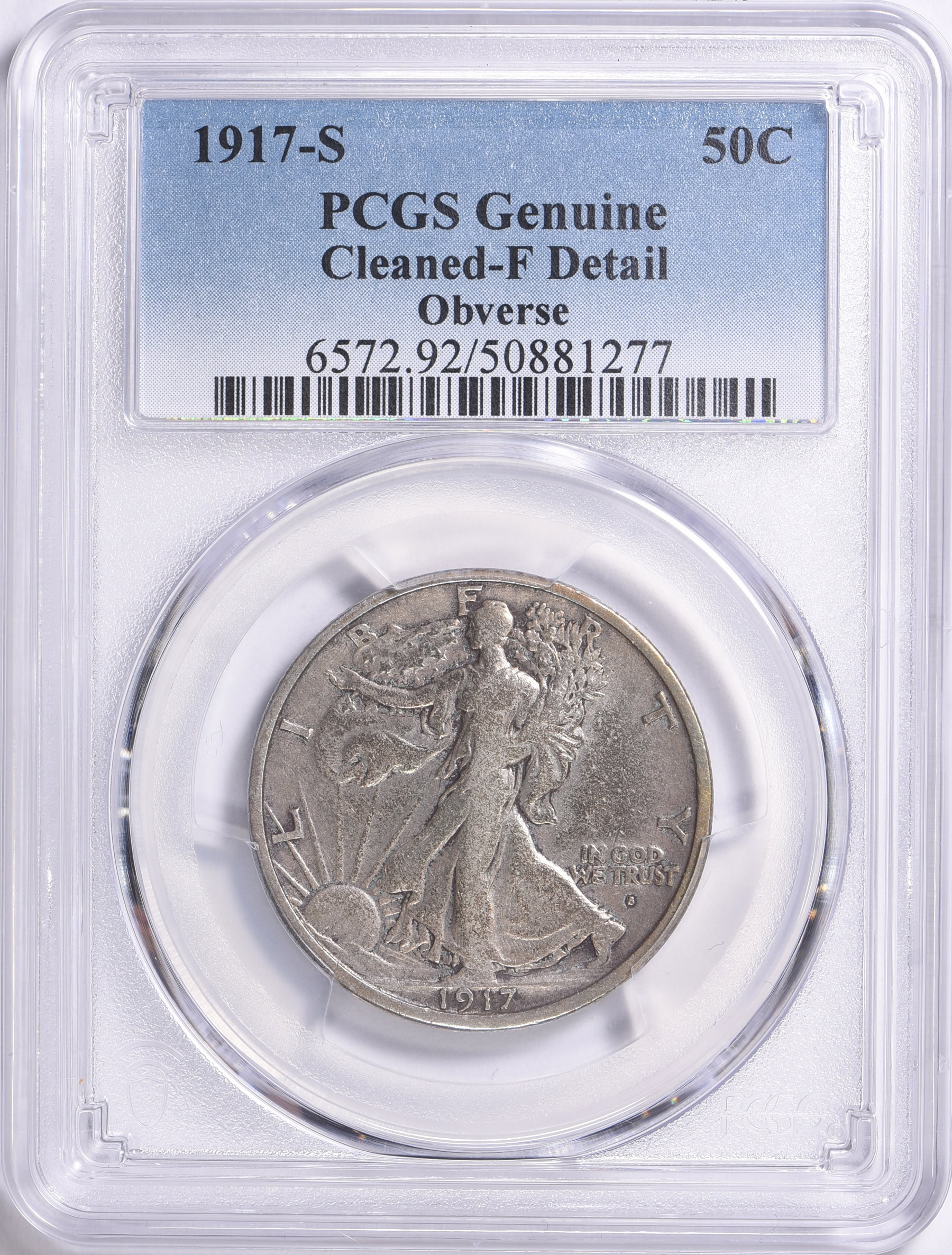 1917-S Walking Liberty Half Dollar Obverse Mintmark PCGS Genuine Fine Details (Item 1737647 ...