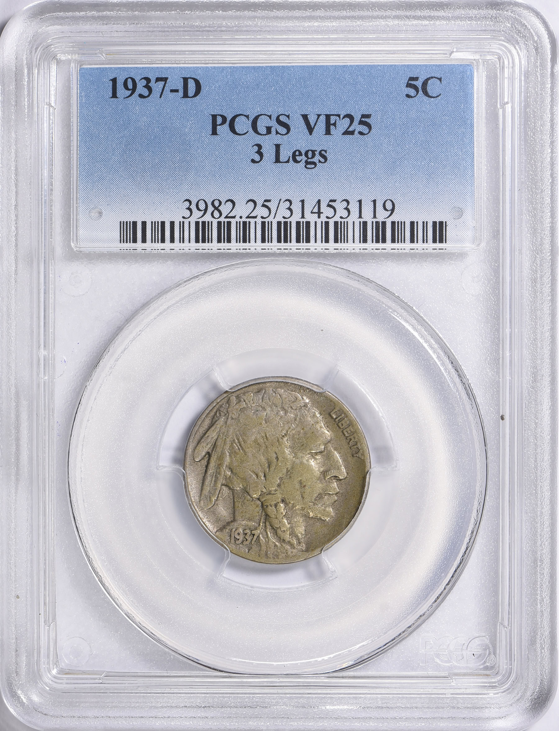 1937-D Buffalo Nickel 3 Legs PCGS VF-25 (Item 1737705) | GreatCollections Coin Auctions