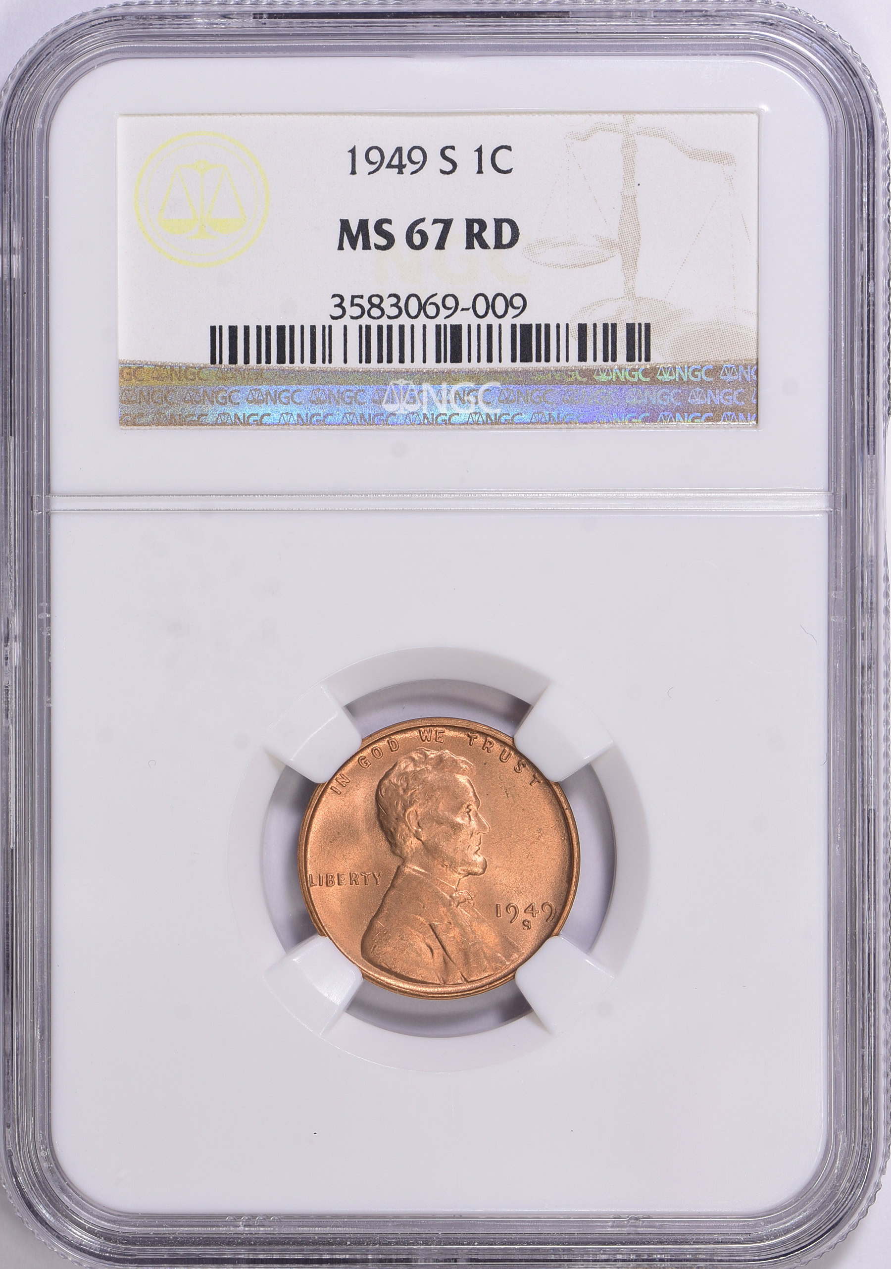 1949-S Lincoln Cent NGC MS-67 RD (Item 1737727) | GreatCollections Coin Auctions