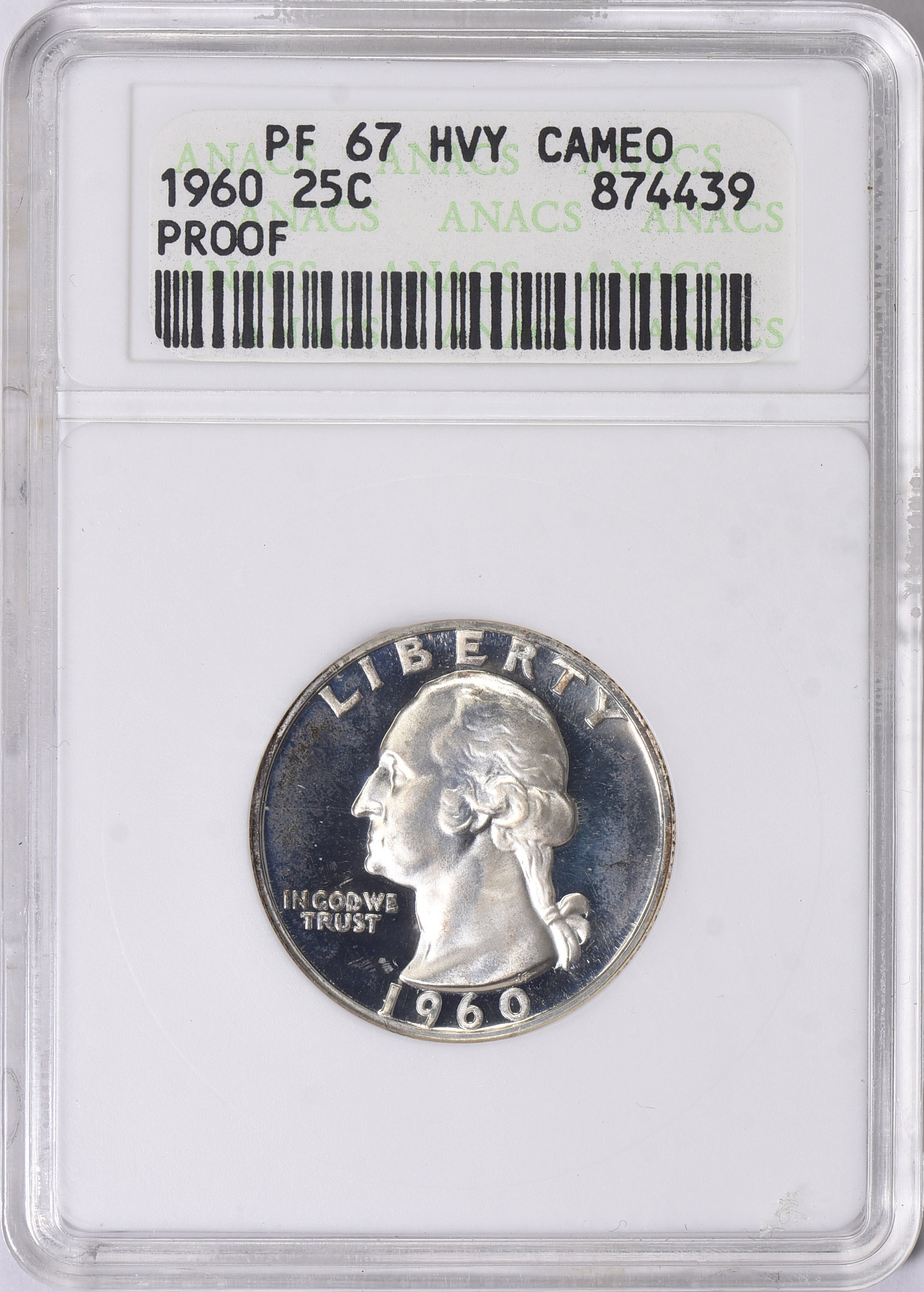 1960 Washington Quarter ANACS Proof-67 Heavy CAMEO OH (Item 1737782 ...