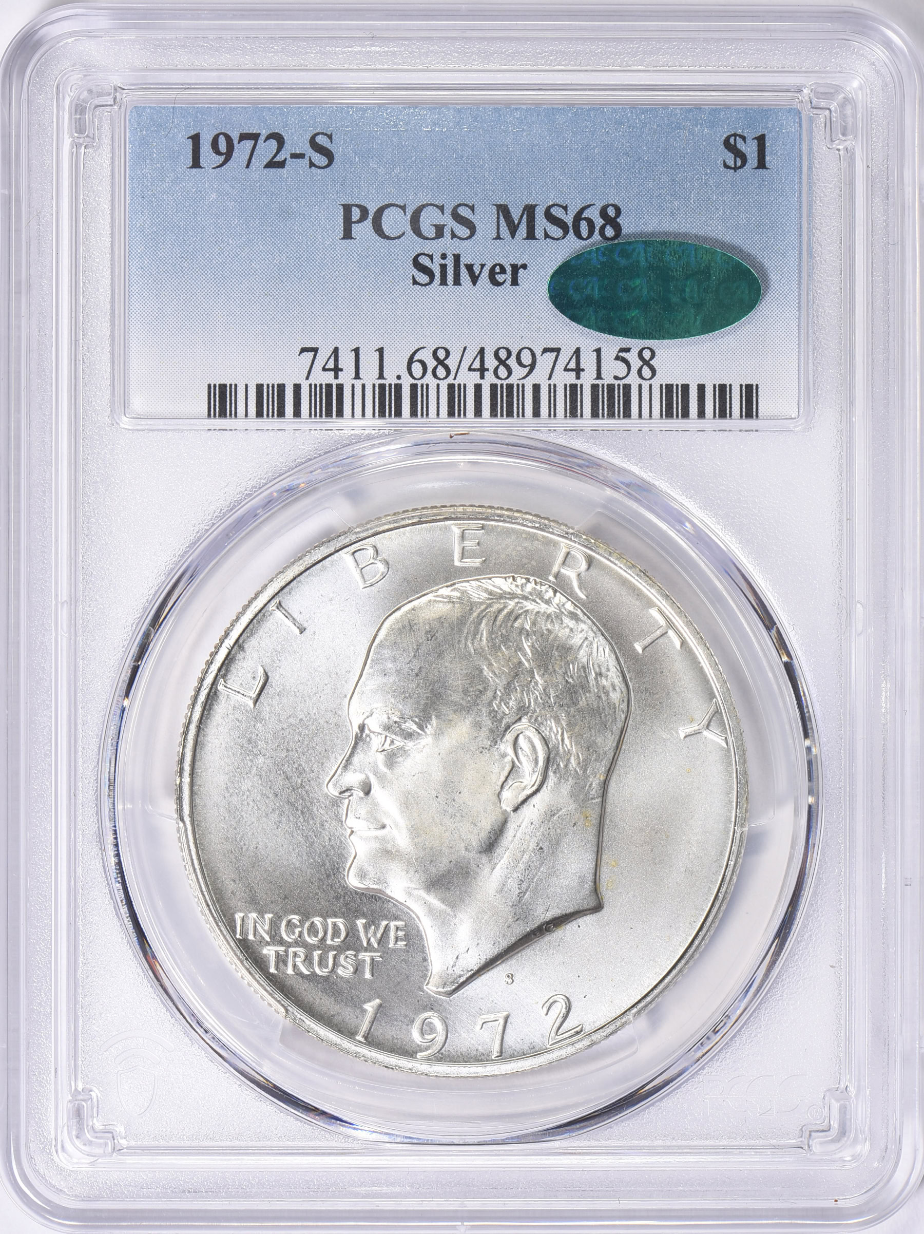 1972-S Eisenhower Dollar Silver PCGS MS-68 (CAC Green) (Item 1737884) | GreatCollections Coin ...