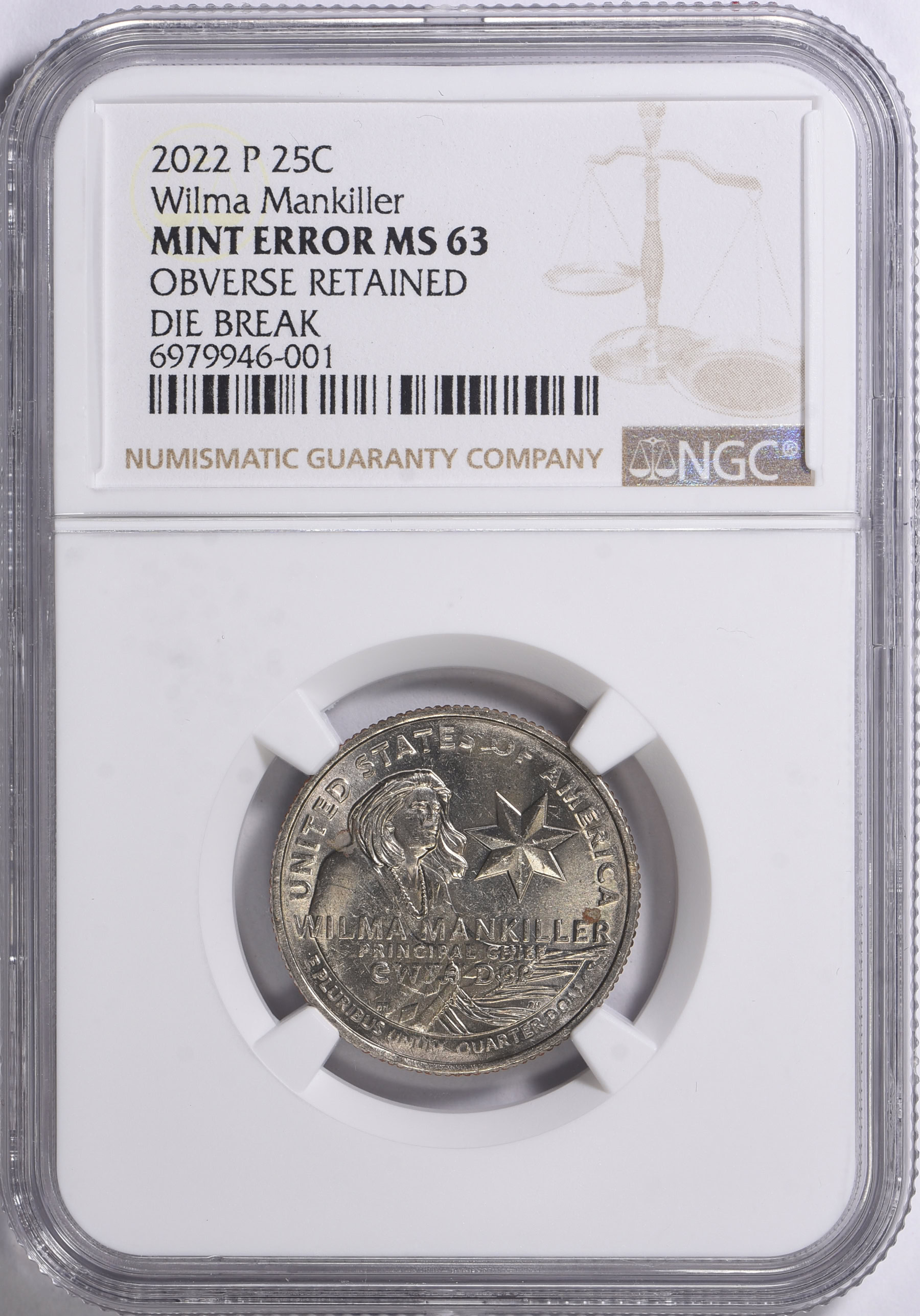 Mint Error 2022-P American Women Quarter Wilma Mankiller Obverse ...