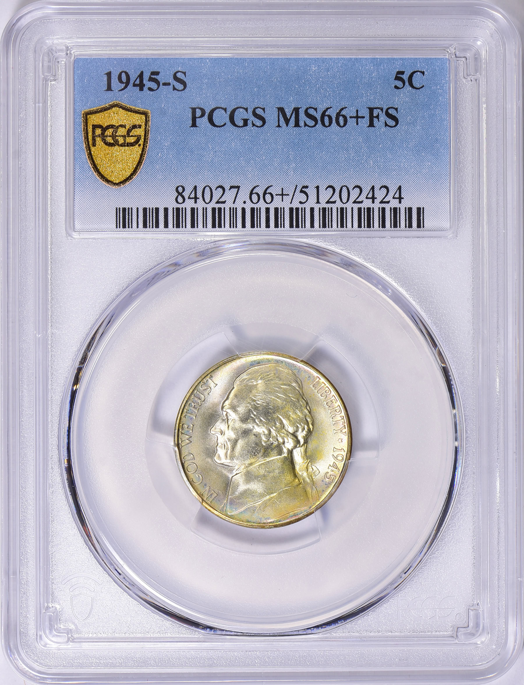 1945-S Jefferson Nickel PCGS MS-66+ FS (Toned) (Item 1738222 ...