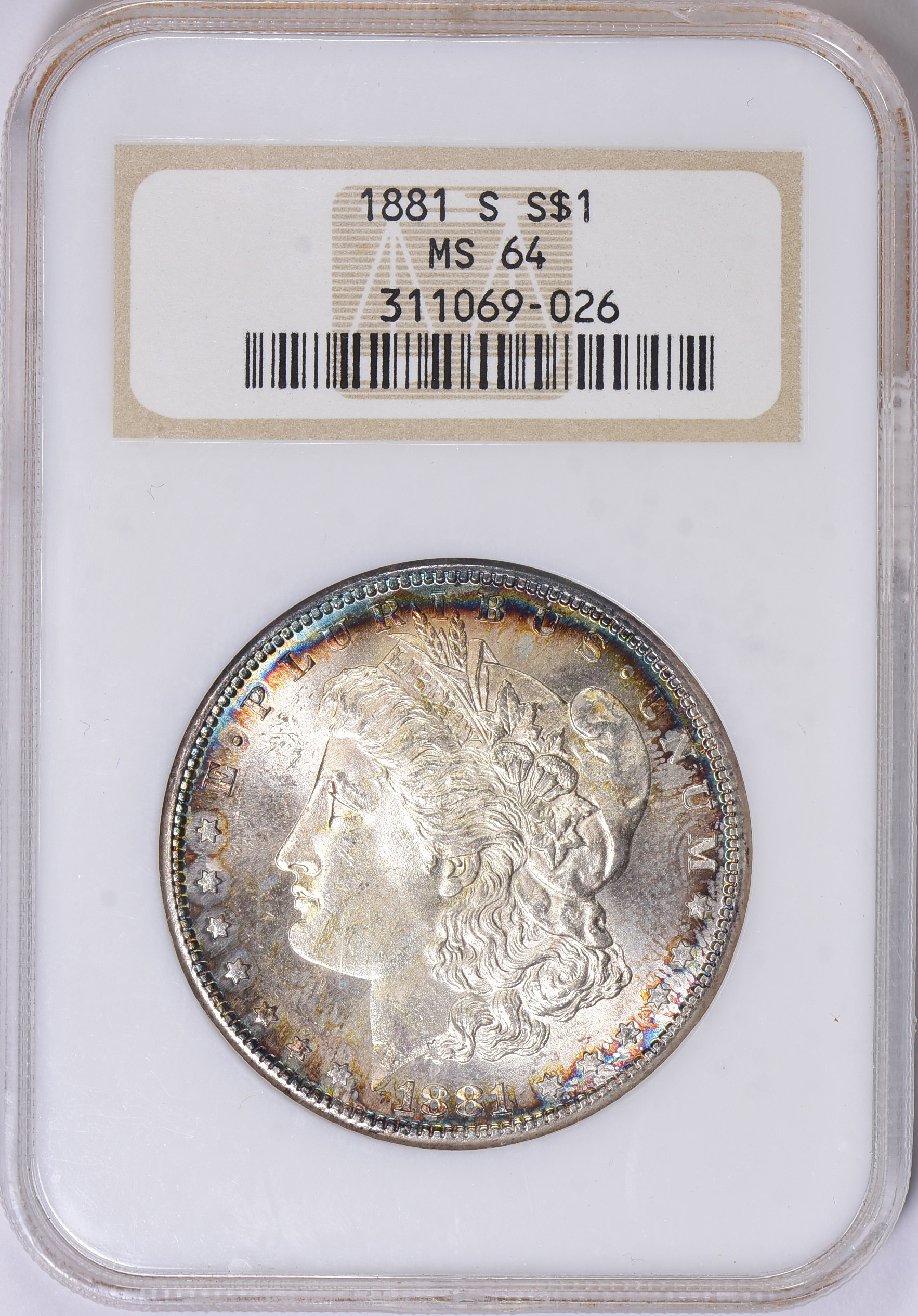 1881-S Morgan Silver Dollar NGC MS-64 OH (Toned) (Item 1738256) | GreatCollections Coin Auctions