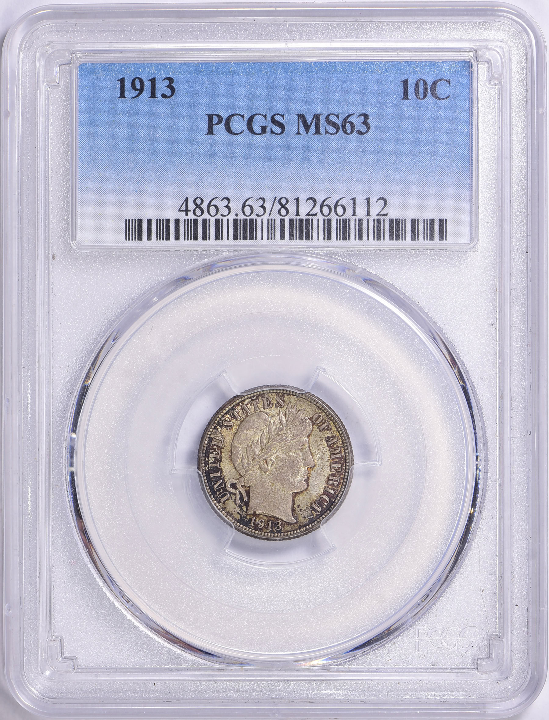 1913 Barber Dime PCGS MS-63 (Item 1738324) | GreatCollections Coin Auctions