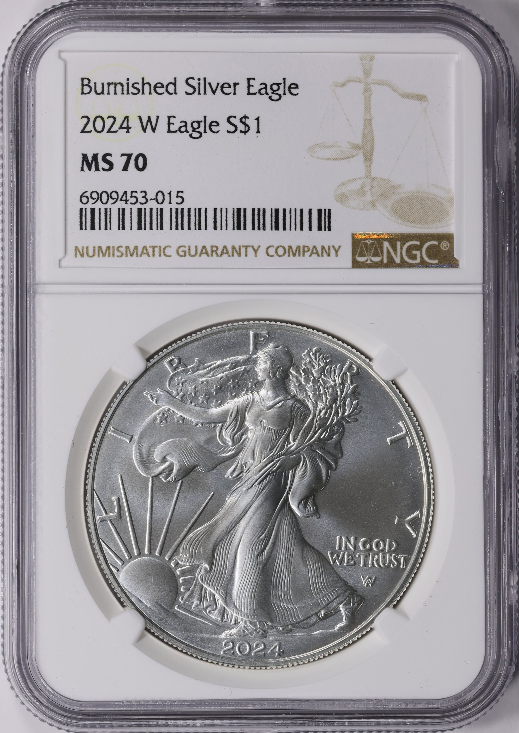 2024-W $1 Silver Eagle Burnished NGC MS-70 | NGC Cert #6909453-015 | GreatCollections Coin ...