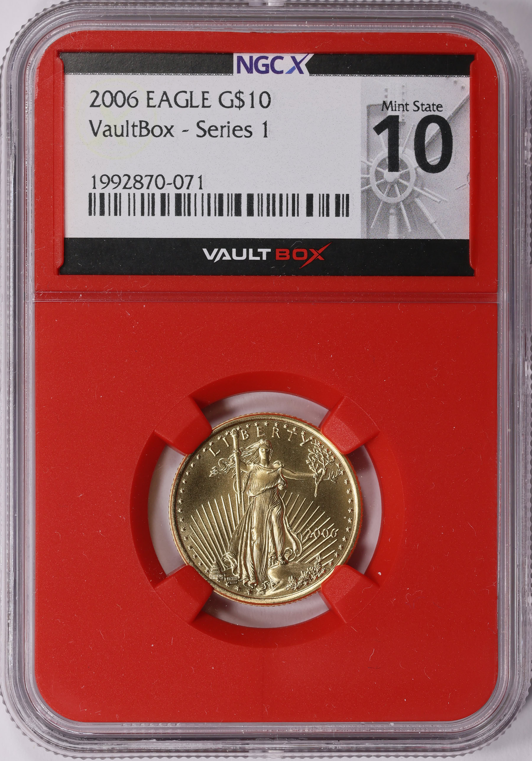 2006 $10 Quarter-Ounce Gold American Eagle NGCX Mint State 10 (NGC MS-70) (VaultBox Series 1 Red ...