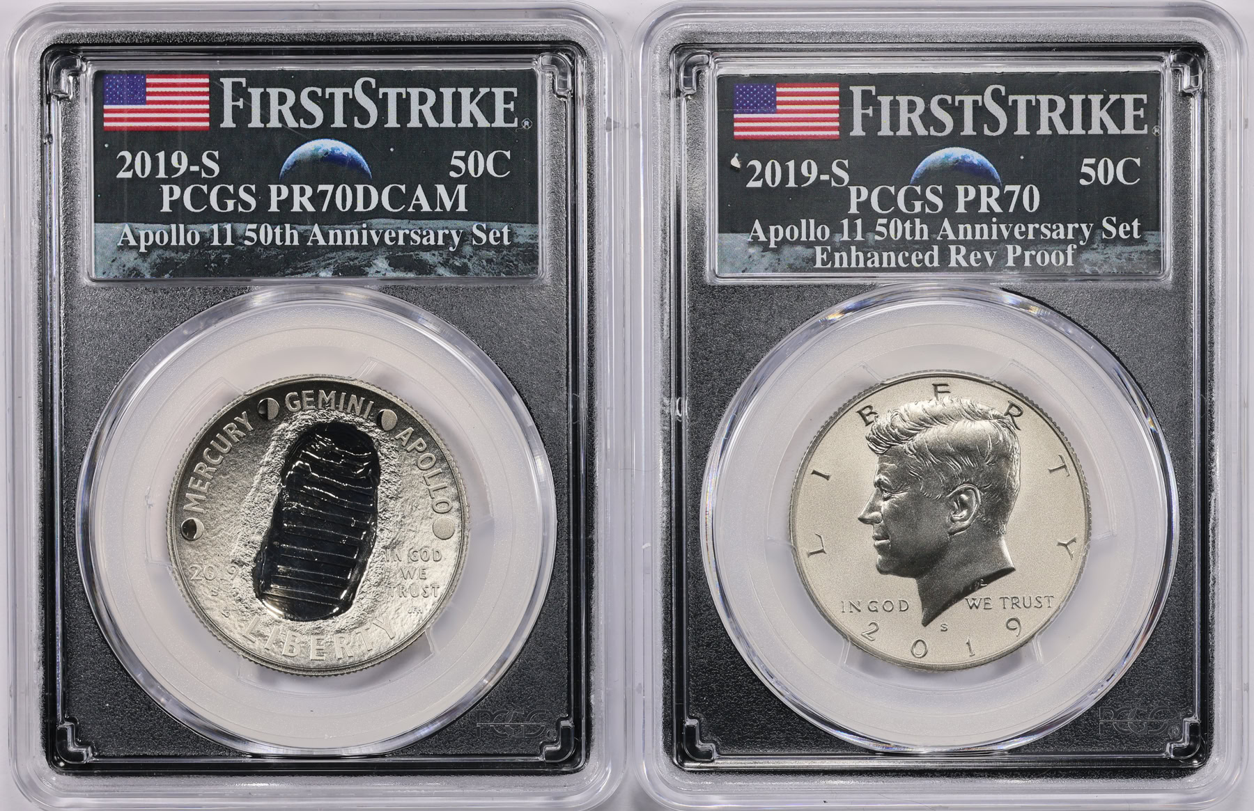 2019-S Apollo 11 Half Dollar and Kennedy Half Dollar Enhanced Reverse ...