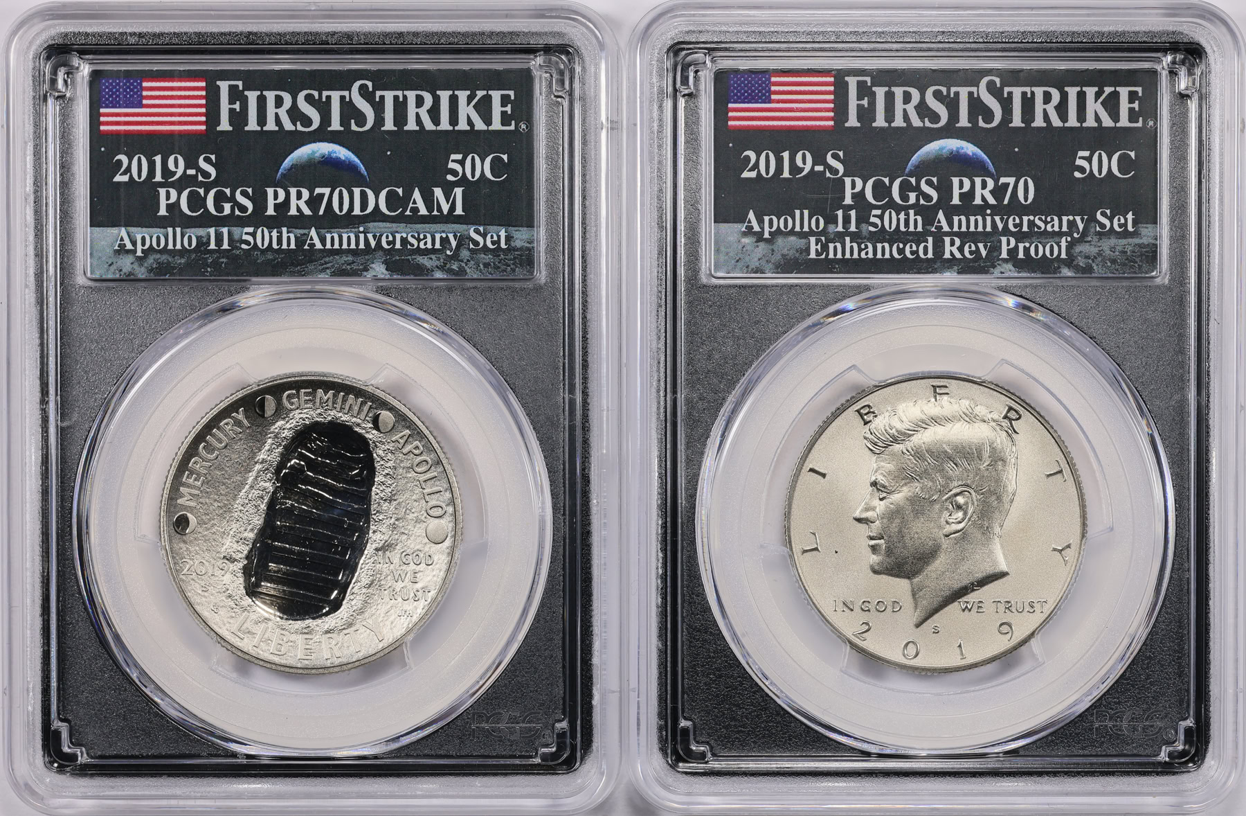 2019-S Apollo 11 Half Dollar and Kennedy Half Dollar Enhanced Reverse ...