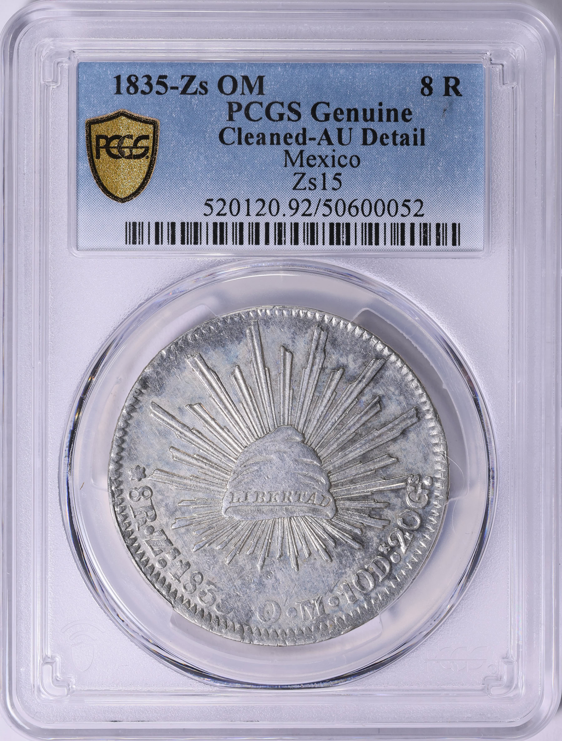 Mexico 1835-Zs OM Silver 8 Reales KM-377.13 PCGS Genuine AU Details (Item 1738671 ...