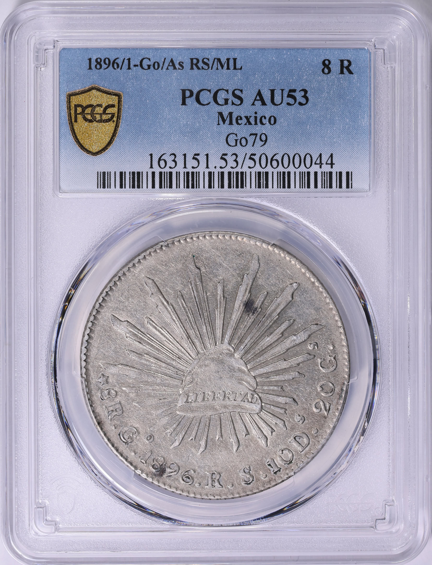 Mexico 1896/1-Go/As RS/ML Silver 8 Reales KM-377.8 PCGS AU-53 (Item 1738684) | GreatCollections ...