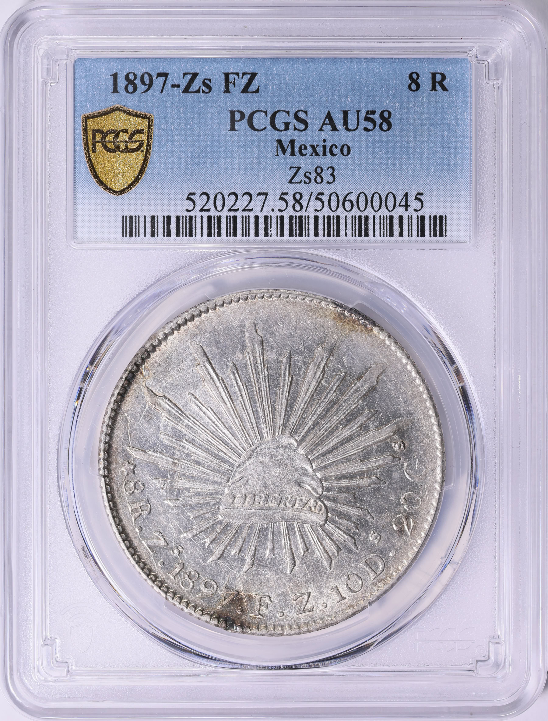 Mexico 1897-Zs FZ Silver 8 Reales KM-377.13 PCGS AU-58 (Item 1738685) | GreatCollections Coin ...