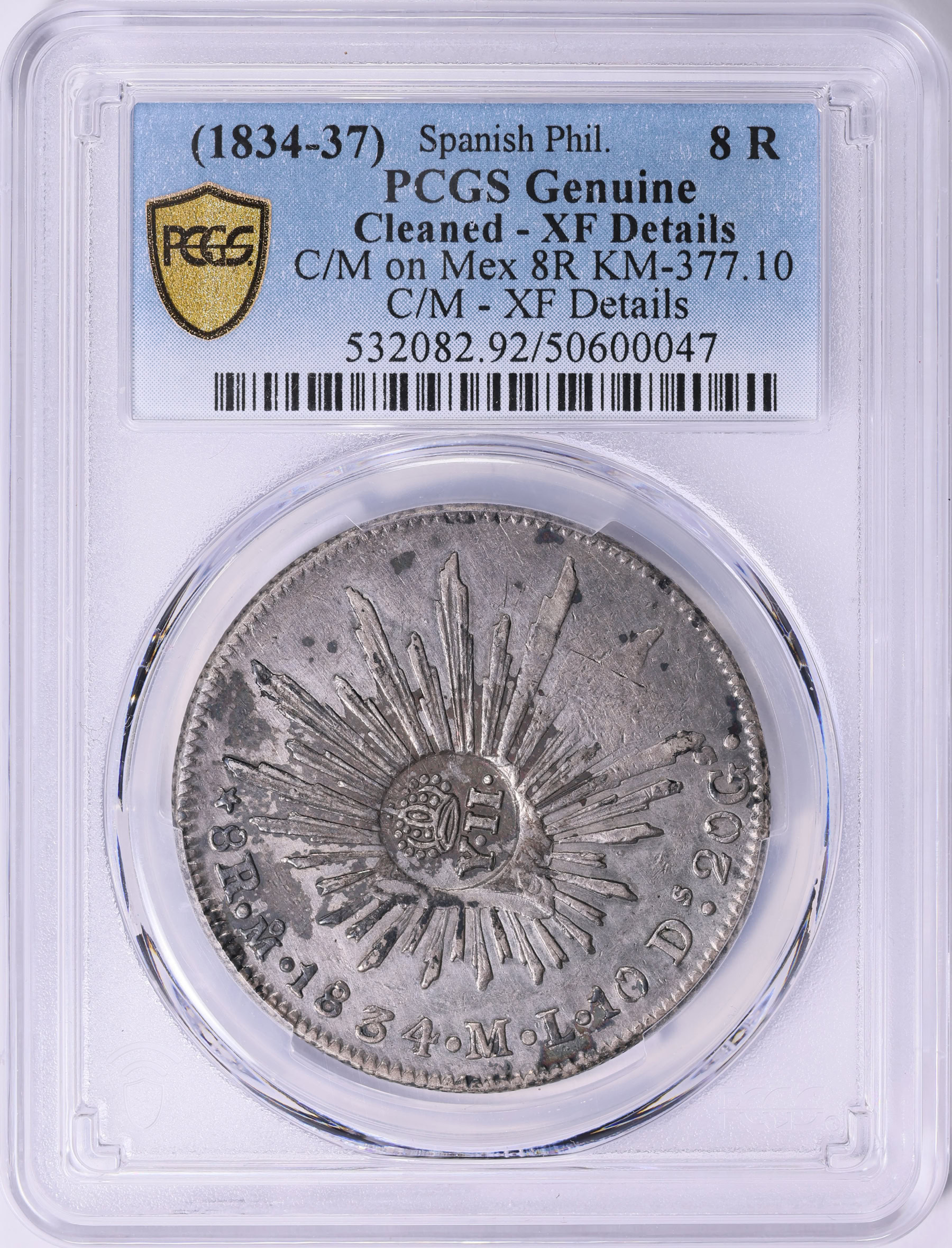 Philippines ND (1834-37) Silver 8 Reales Counterstamp on Mexico 8 ...