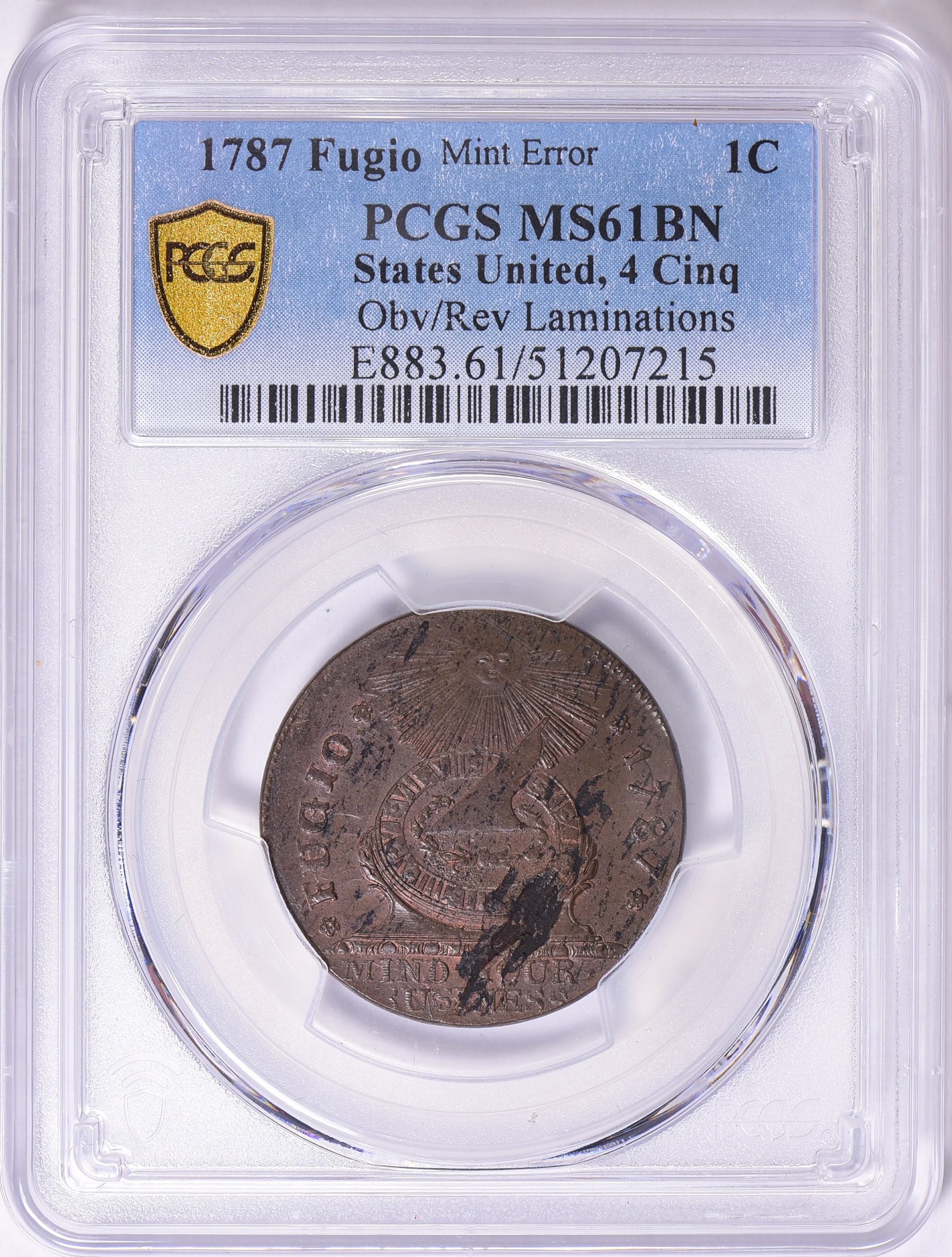 Mint Error 1787 Fugio Cent States United, 4 Cinquefoils Obverse and ...