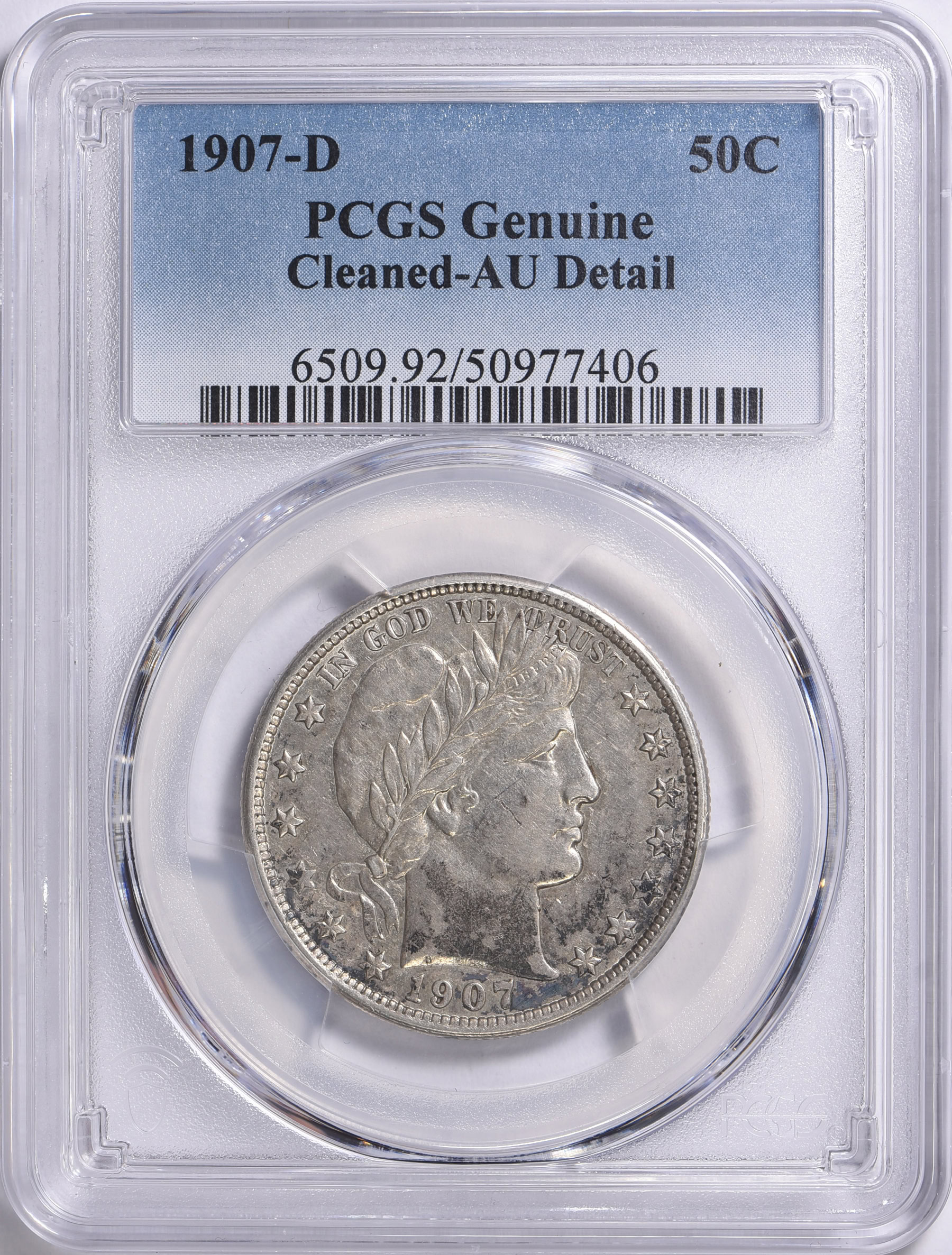 1907-D Barber Half Dollar PCGS Genuine AU Details (Item 1738713) | GreatCollections Coin Auctions