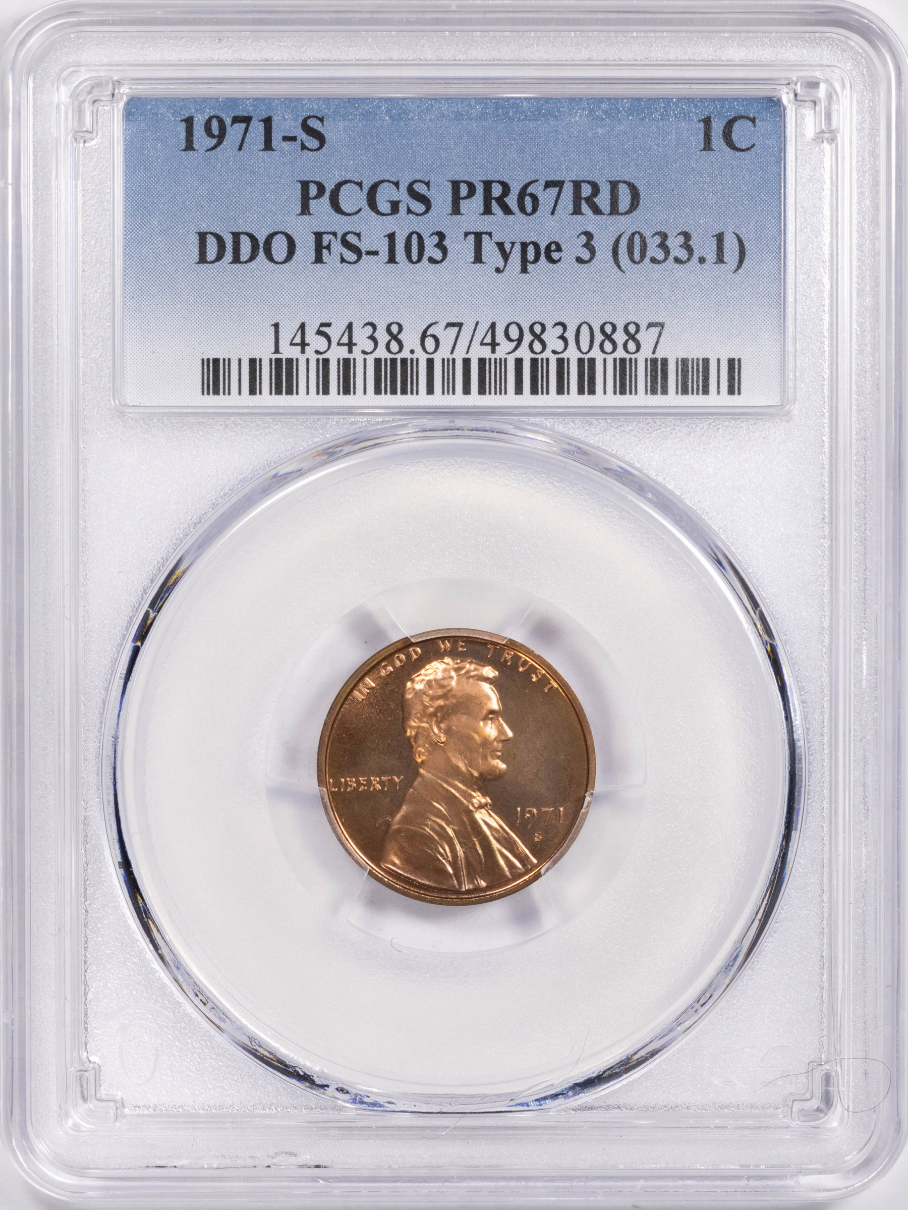 1971-S Lincoln Cent Doubled Die Obverse FS-103 Type 3 (033.1) PCGS Proof-67 RD (Item 1738809 ...