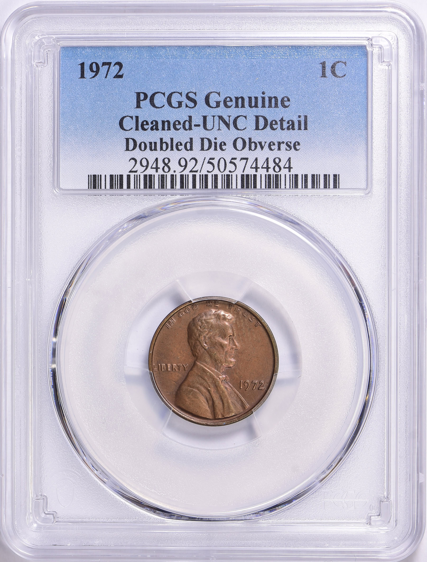 1972 Lincoln Cent Doubled Die Obverse PCGS Genuine Unc Details (Item ...