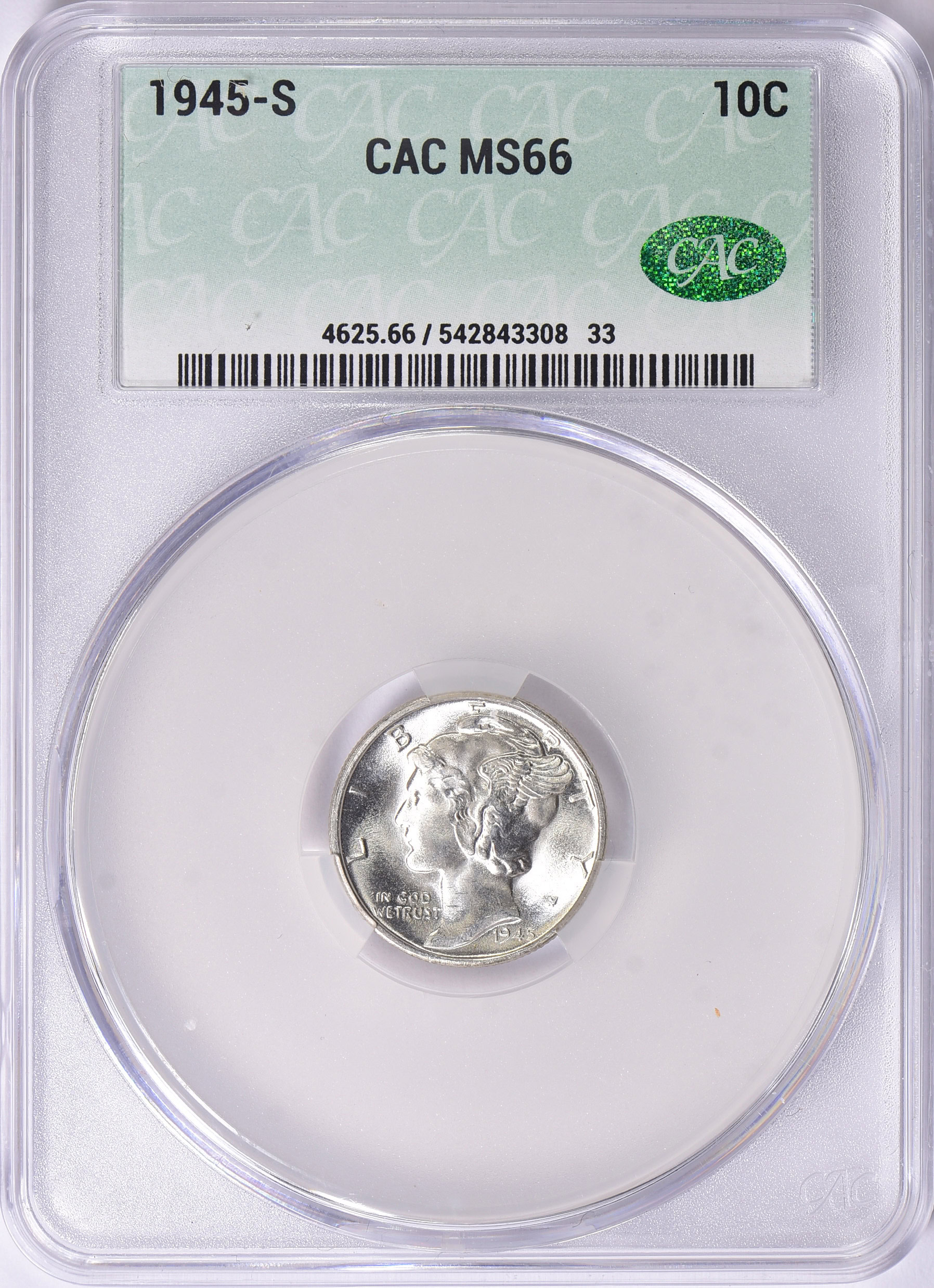 1945-S Mercury Dime CACG MS-66 (Item 1738969) | GreatCollections Coin Auctions