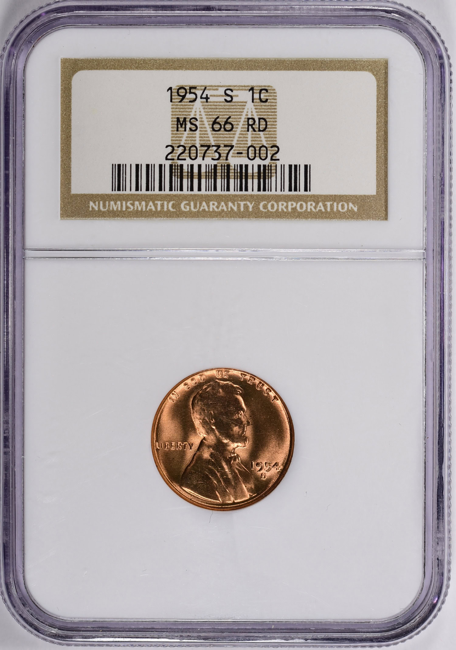 1954-S Lincoln Cent NGC MS-66 RD (Item 1739096) | GreatCollections Coin Auctions