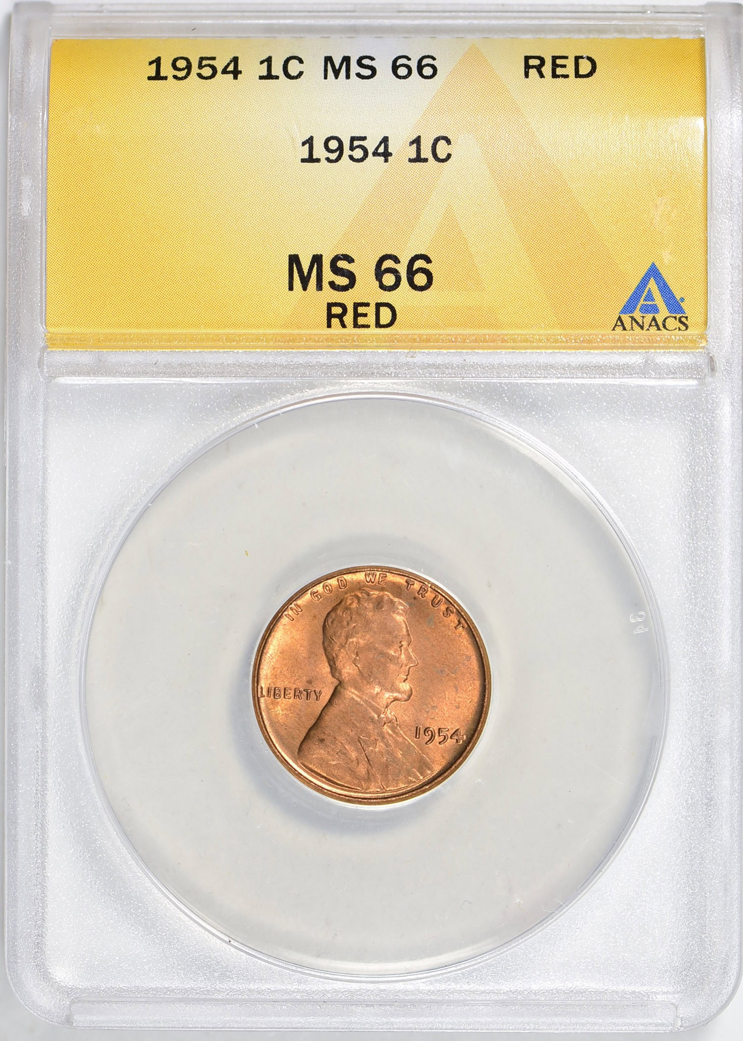 1954 Lincoln Cent ANACS MS-66 RD (Item 1739111) | GreatCollections Coin Auctions