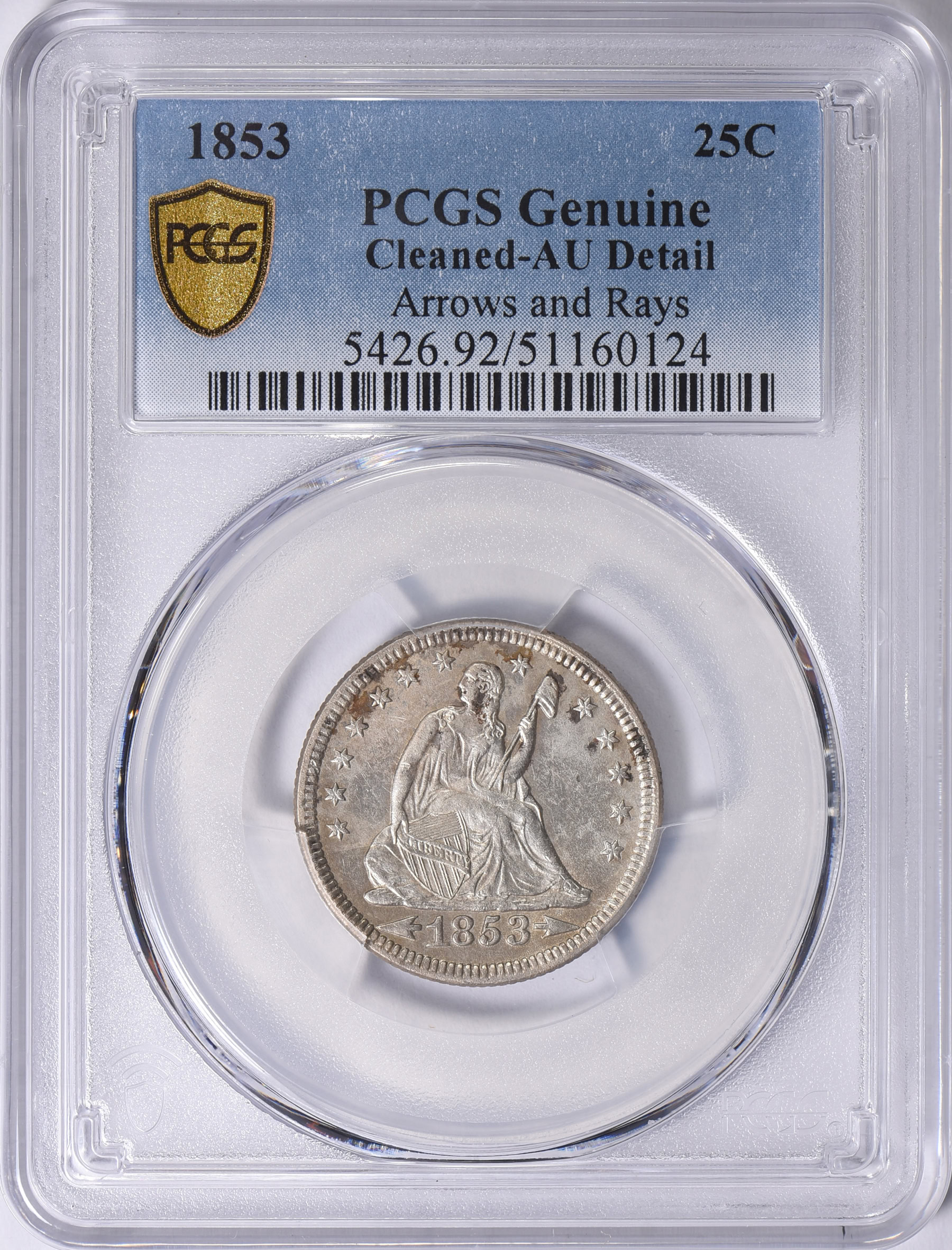 1853 Seated Liberty Quarter Arrows and Rays PCGS Genuine AU Details (Item 1739206 ...
