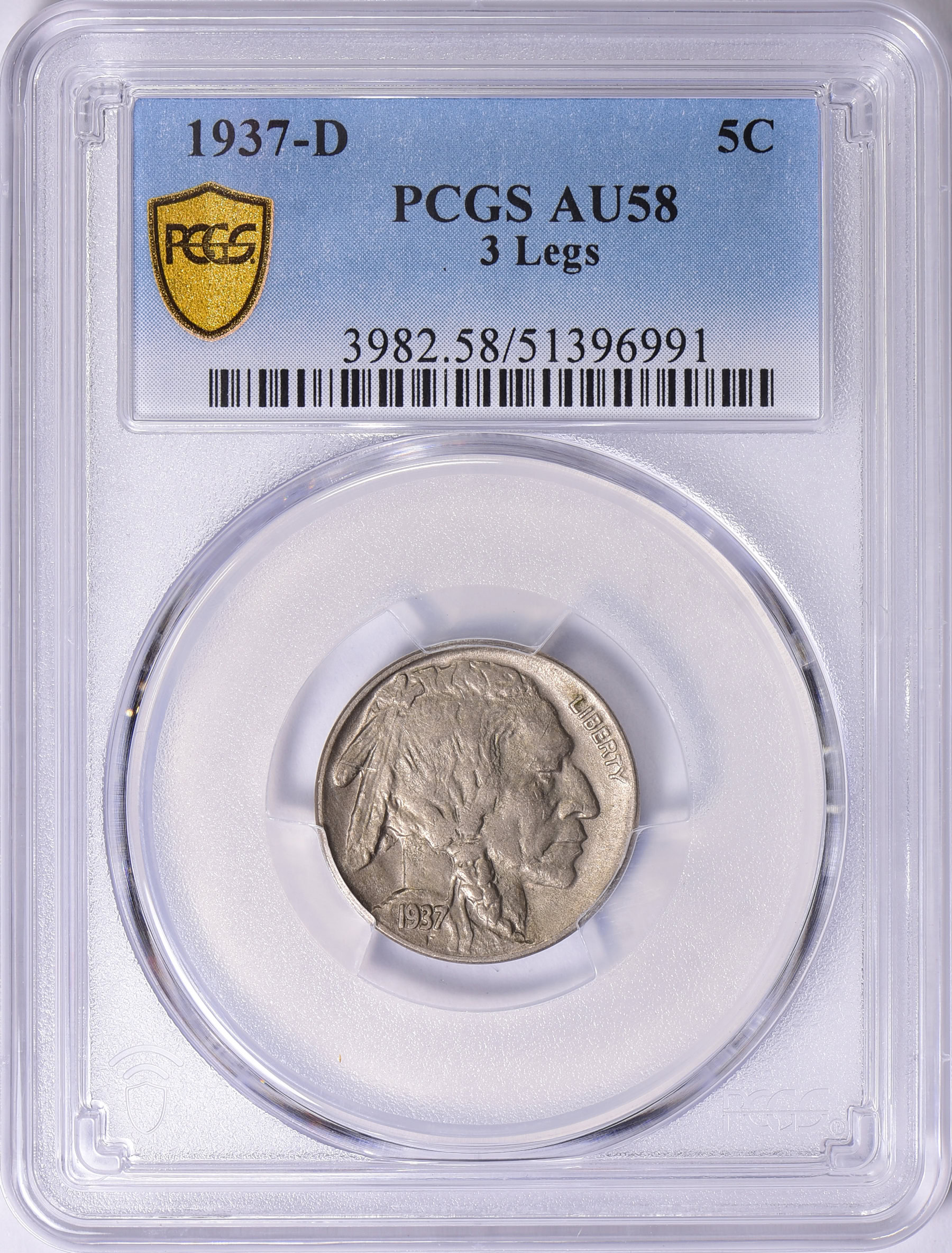 1937-D Buffalo Nickel 3 Legs PCGS AU-58 (Item 1739214) | GreatCollections Coin Auctions