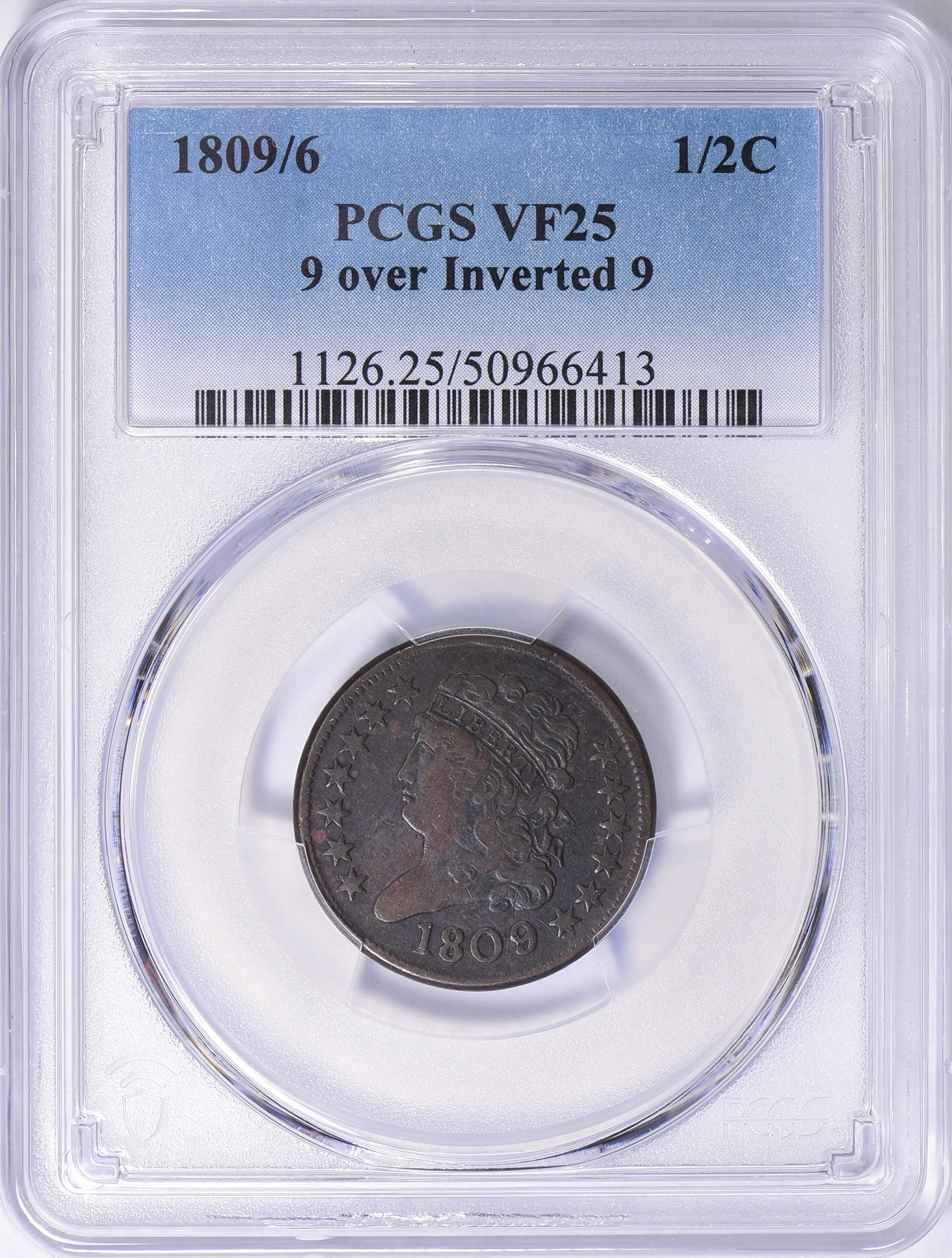 1809/6 Classic Half Cent 9/Inverted 9 PCGS VF-25 BN (Item 1739309) | GreatCollections Coin Auctions