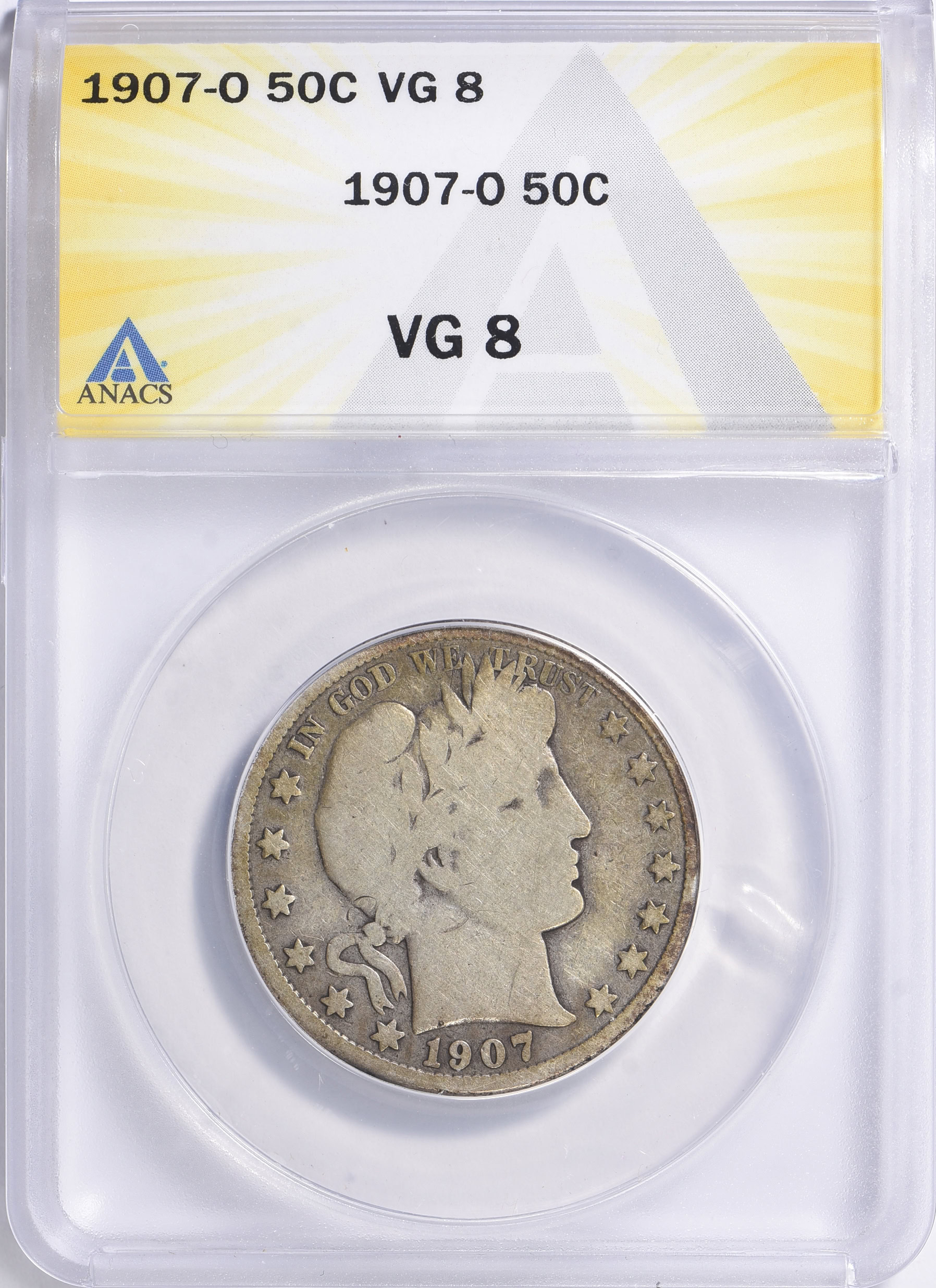 1907-O Barber Half Dollar ANACS VG-08 (Item 1739468) | GreatCollections Coin Auctions