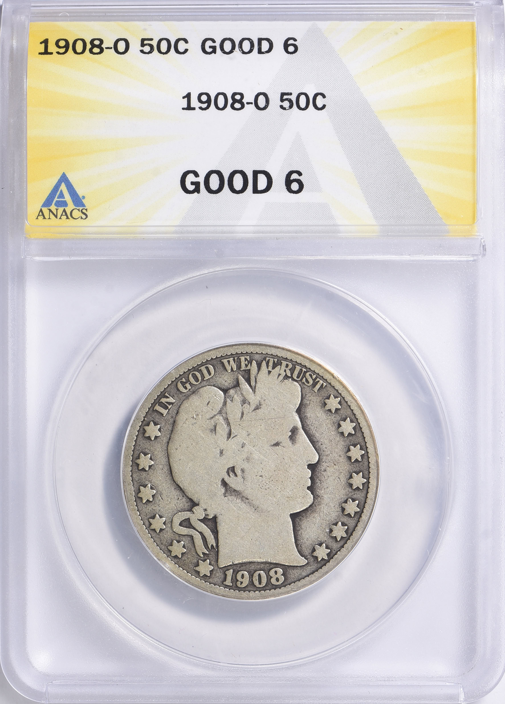 1908-O Barber Half Dollar ANACS G-06 (Item 1739469) | GreatCollections Coin Auctions