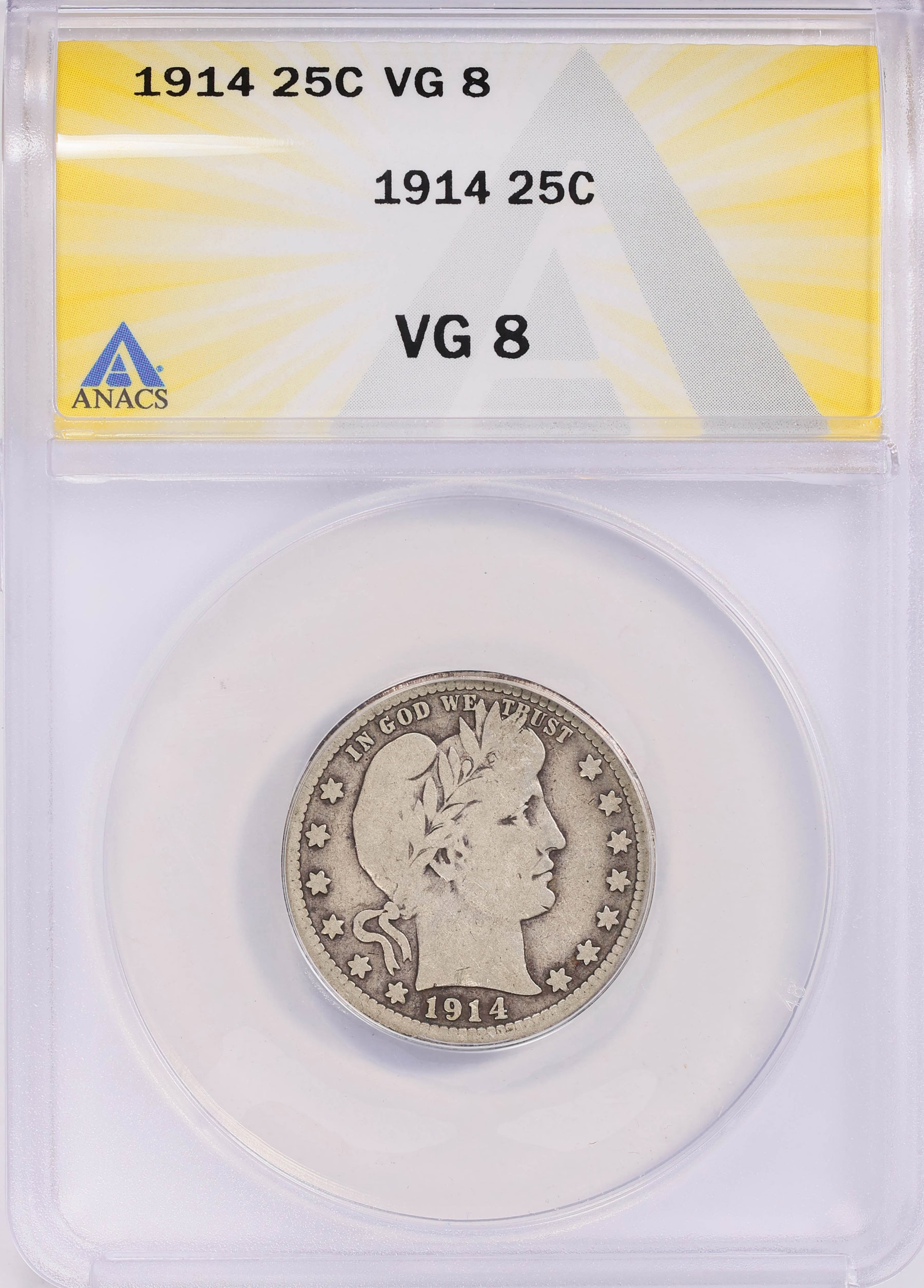 1914 Barber Quarter ANACS VG-08 (Item 1739495) | GreatCollections Coin Auctions