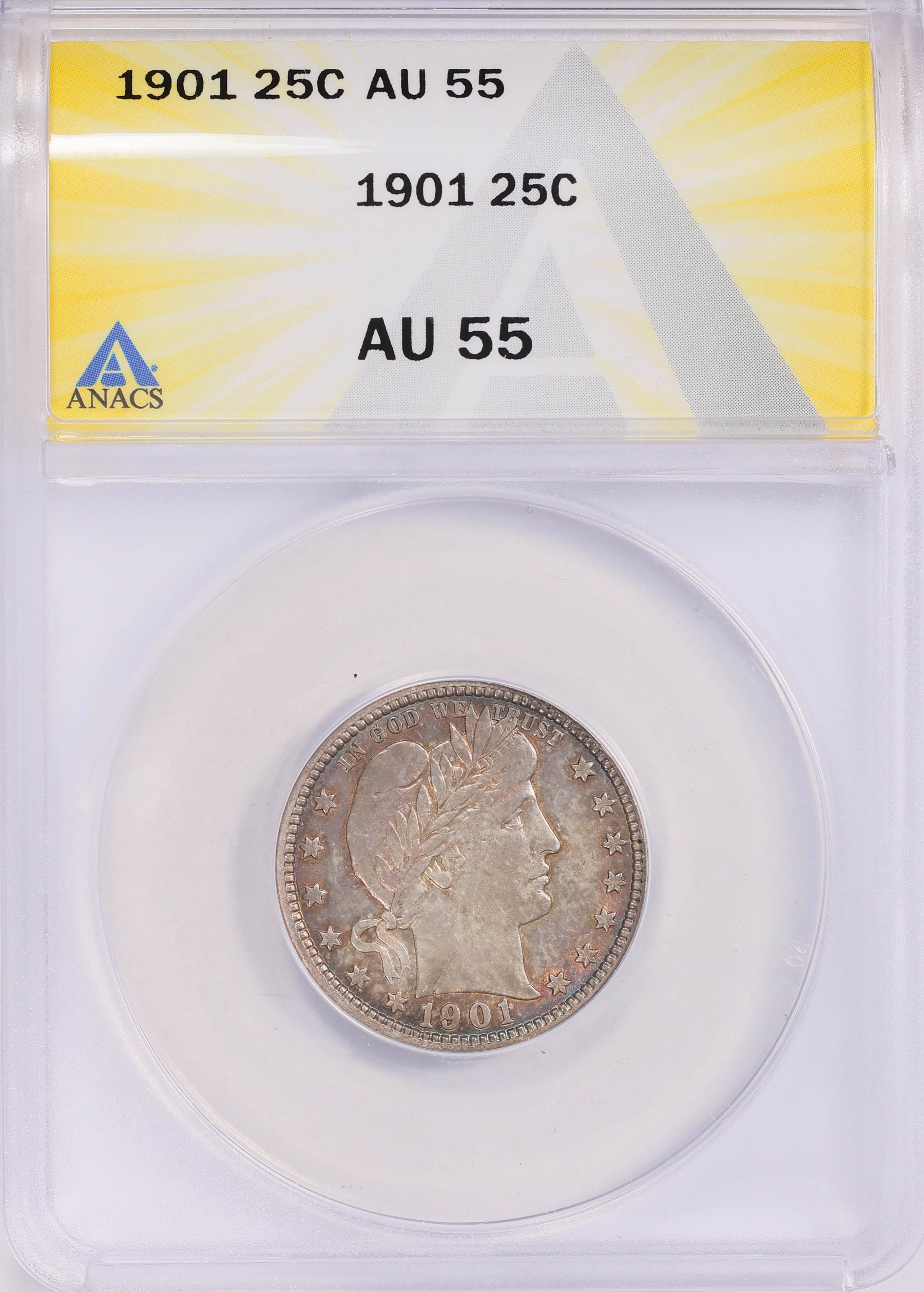 1901 Barber Quarter ANACS AU-55 (Toned) (Item 1739509) | GreatCollections Coin Auctions