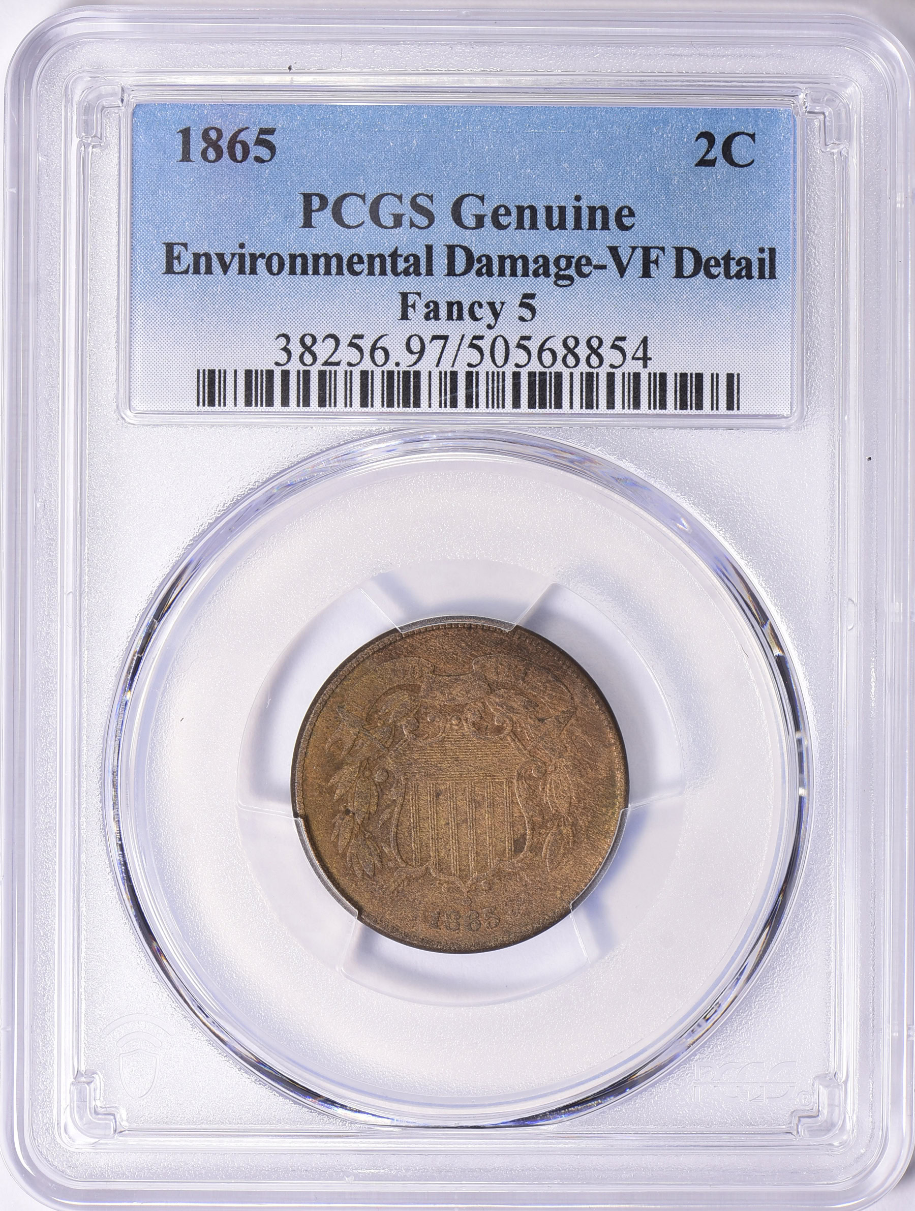 1865 Two-Cent Piece Fancy 5 PCGS Genuine VF Details (Item 1739586 ...