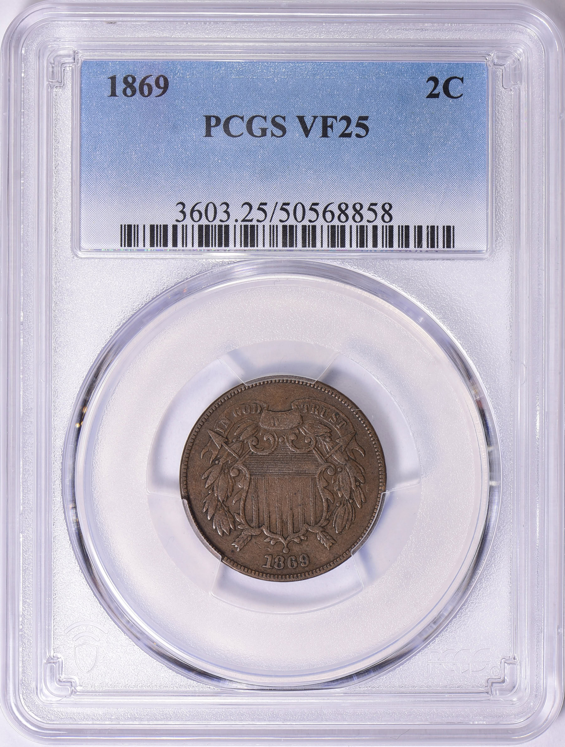 1869 Two-Cent Piece PCGS VF-25 BN (Item 1739590) | GreatCollections Coin Auctions