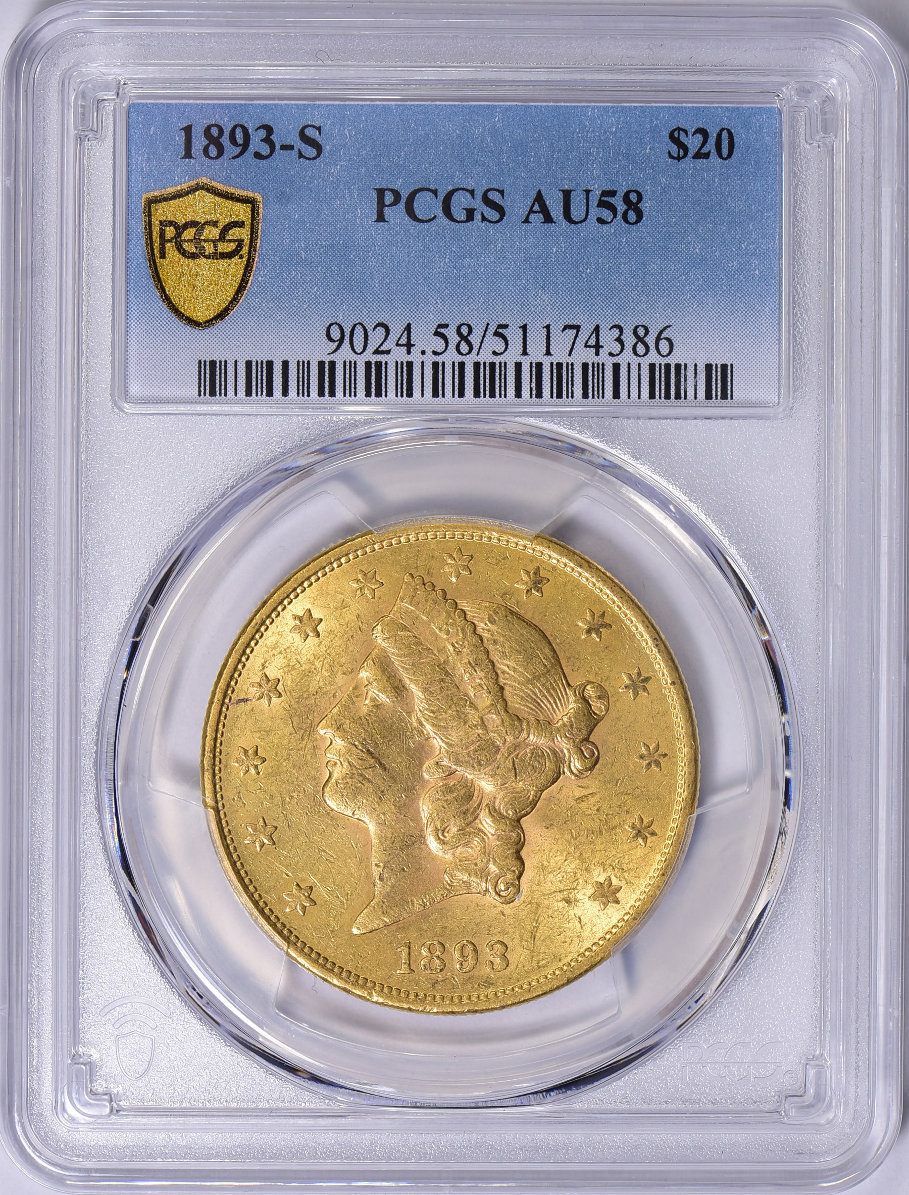 1893-S Liberty Gold Double Eagle PCGS AU-58 (Item 1739608) | GreatCollections Coin Auctions