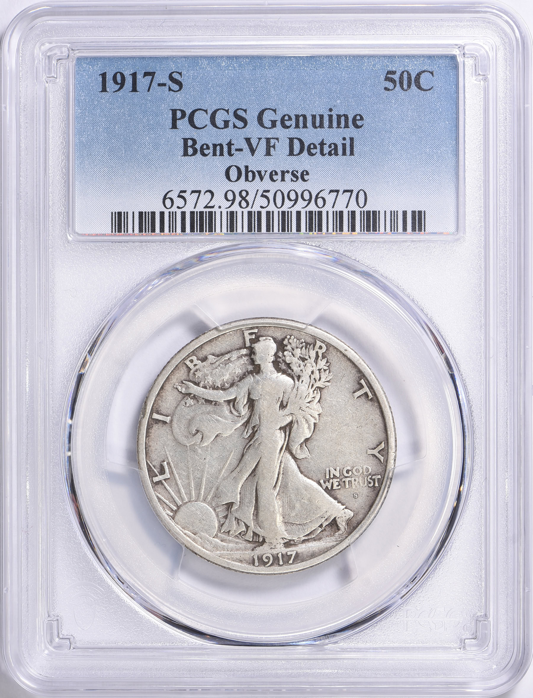 1917-S Walking Liberty Half Dollar Obverse Mintmark PCGS Genuine VF Details (Item 1739624 ...