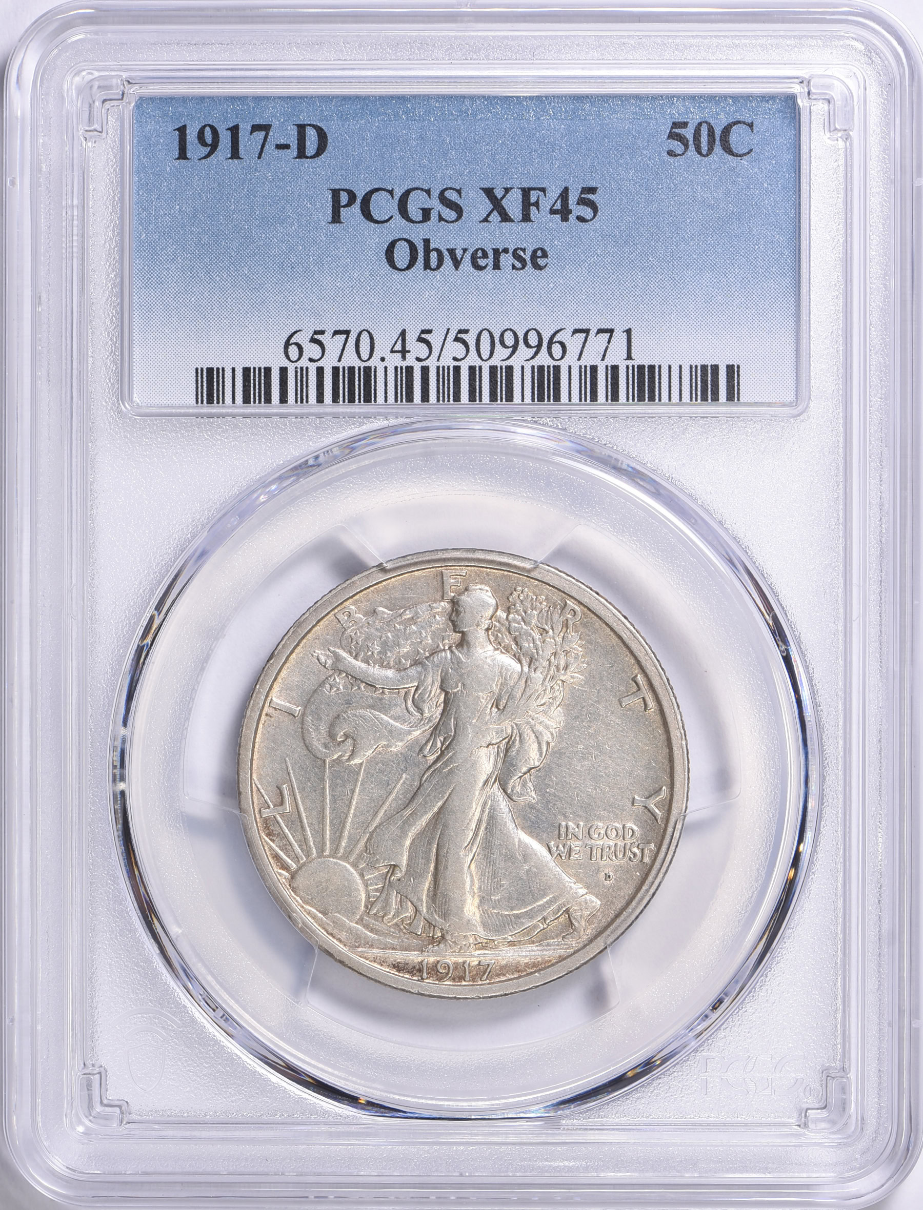 1917-D Walking Liberty Half Dollar Obverse Mintmark PCGS XF-45 (Item 1739625) | GreatCollections ...