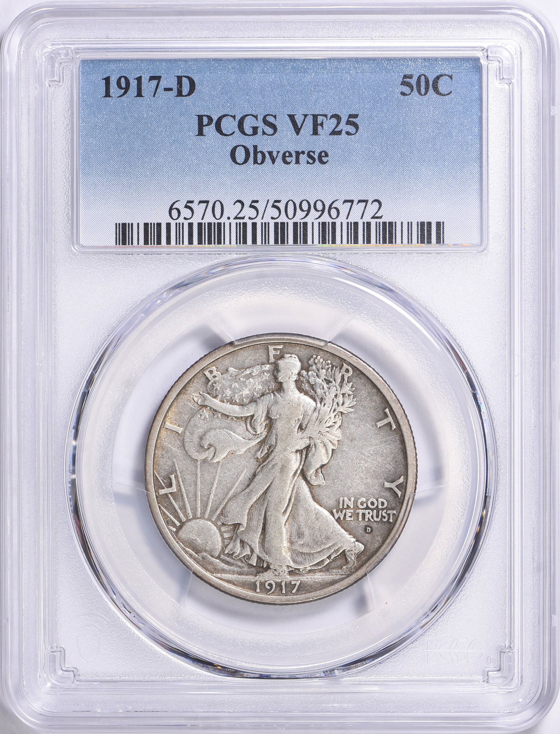 1917-D Walking Liberty Half Dollar Obverse Mintmark PCGS VF-25 (Item 1739626) | GreatCollections ...