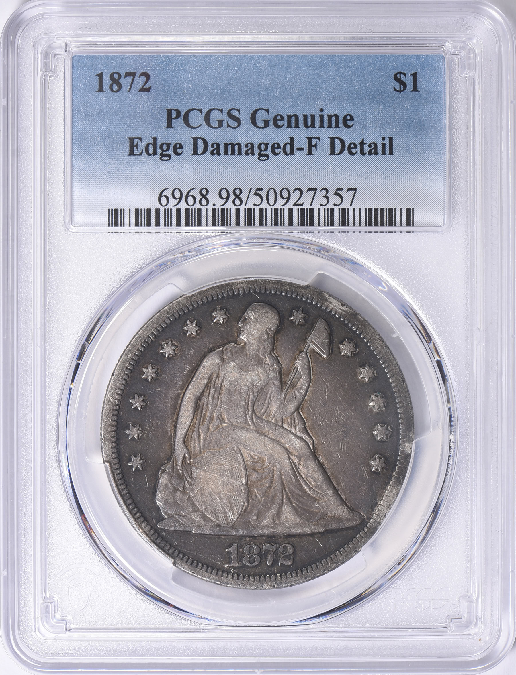 1872 Seated Liberty Silver Dollar PCGS Genuine Fine Details (Item 1739644) | GreatCollections ...
