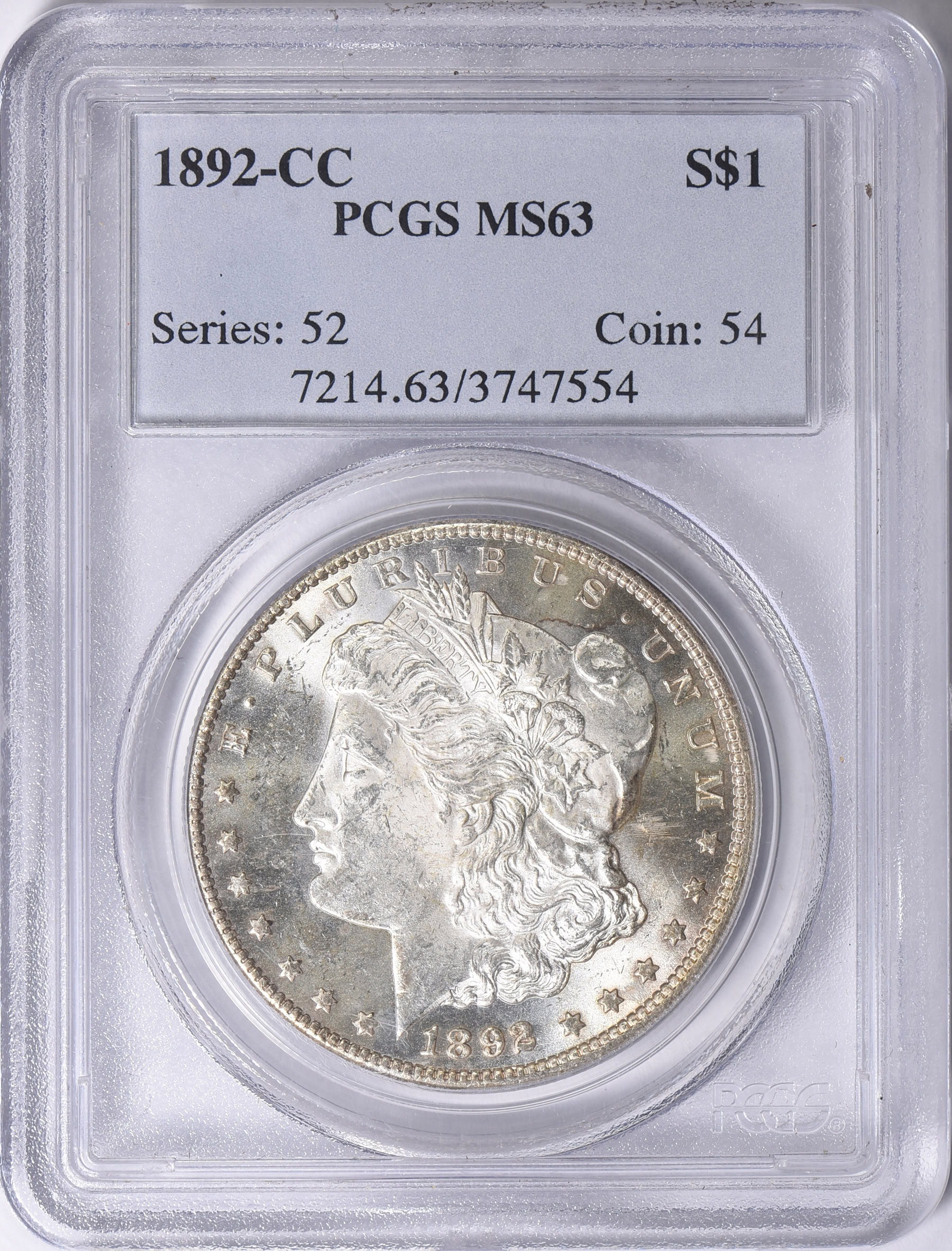 1892-CC Morgan Silver Dollar PCGS MS-63 (Item 1739716) | GreatCollections Coin Auctions